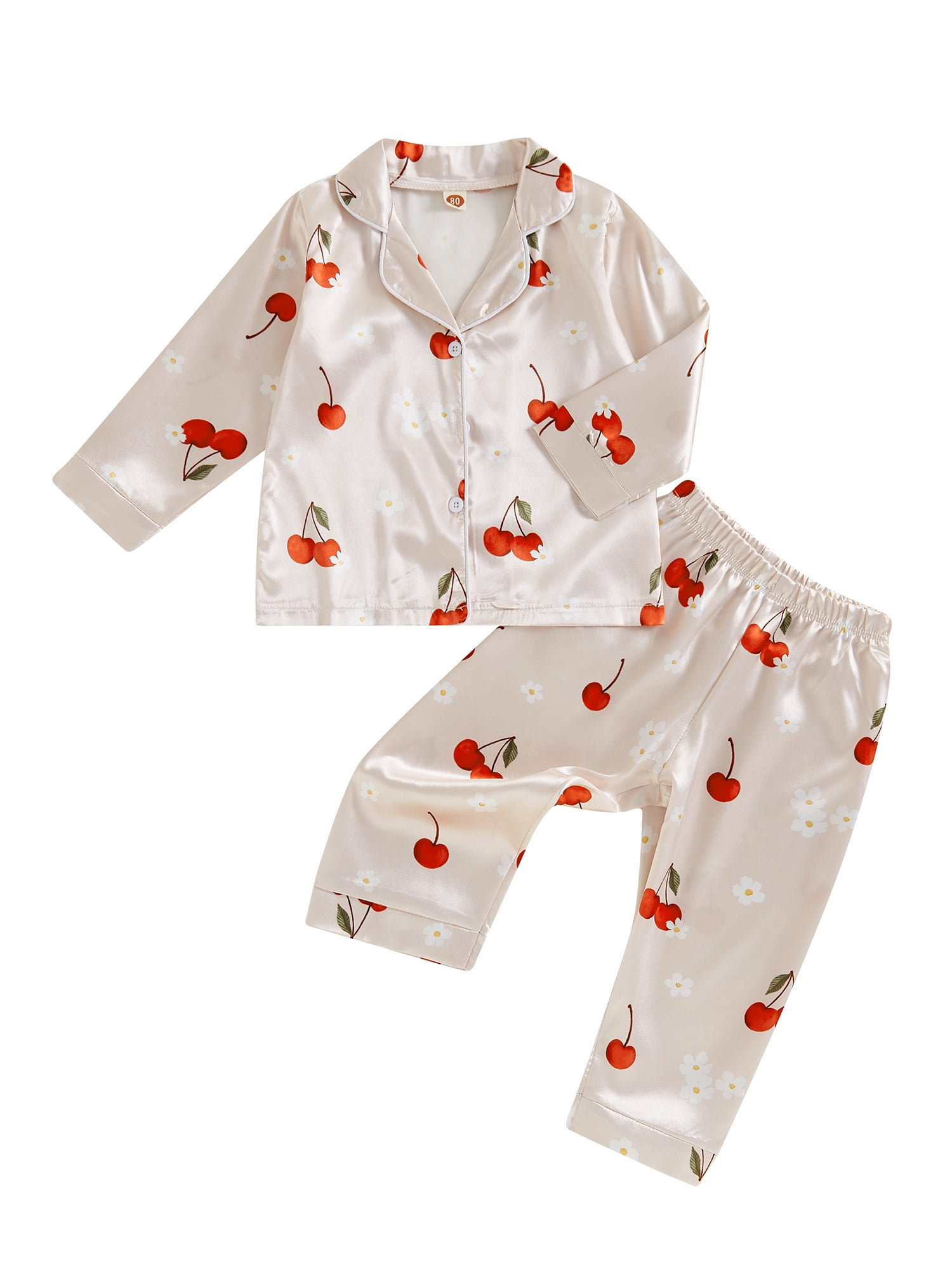 Suealasg Little Girls 2Pcs Satin Pajamas Set Sleepwear Loungewear Long Sleeve Bow Print Button ...