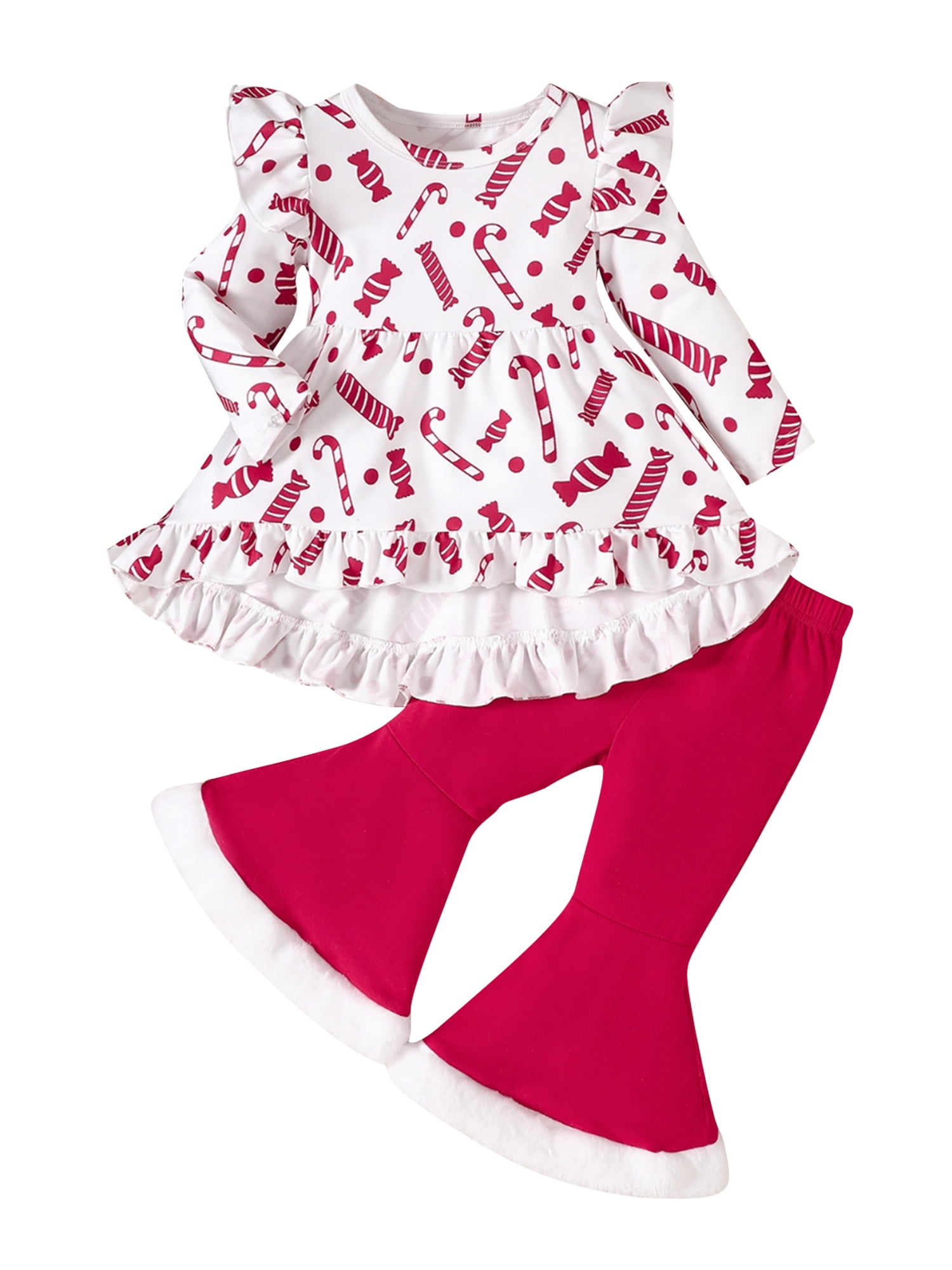 Suealasg Little Girls Christmas Outfits 1T 2T 3T 4T 5T Toddler Girls Long Sleeve Candy Cane ...