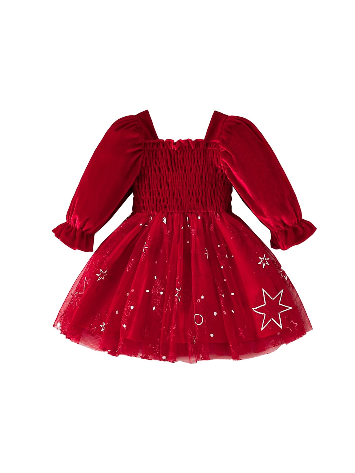 Suealasg Little Girls Christmas Princess Dress 9M 1T 2T 3T 4T 5T Kids Girls Long Sleeve Star ...