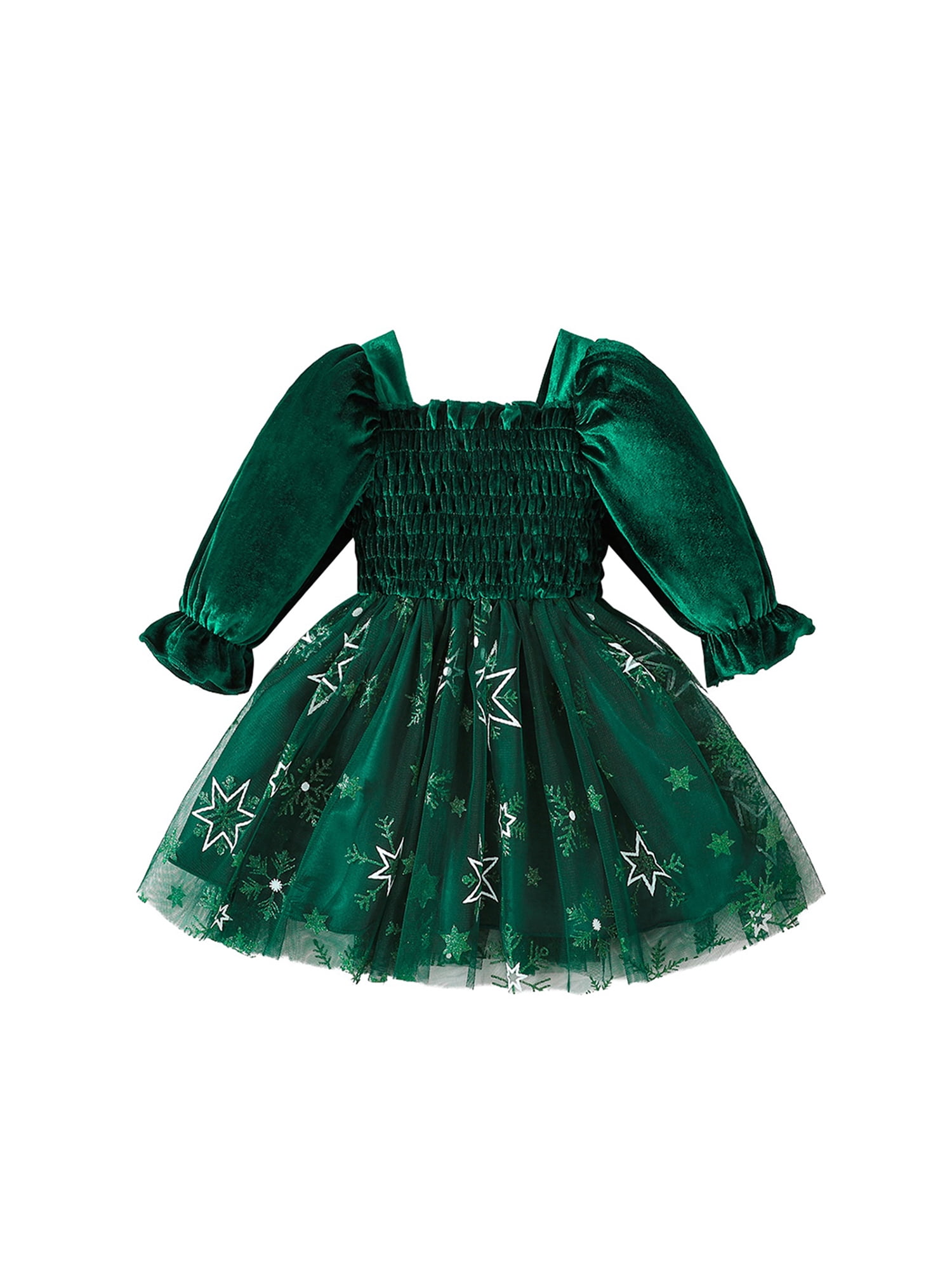Suealasg Little Girls Christmas Princess Dress 9M 1T 2T 3T 4T 5T Kids Girls Long Sleeve Star ...