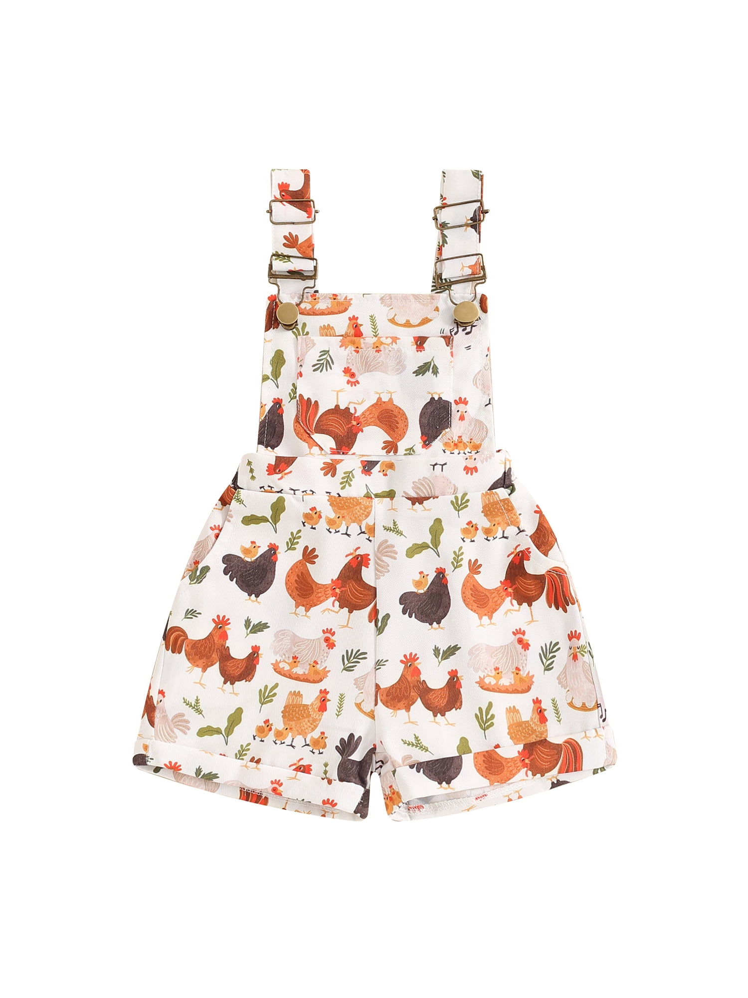 Suealasg Little Girls Denim Overalls Romper Sleeveless Flower/Chicken ...