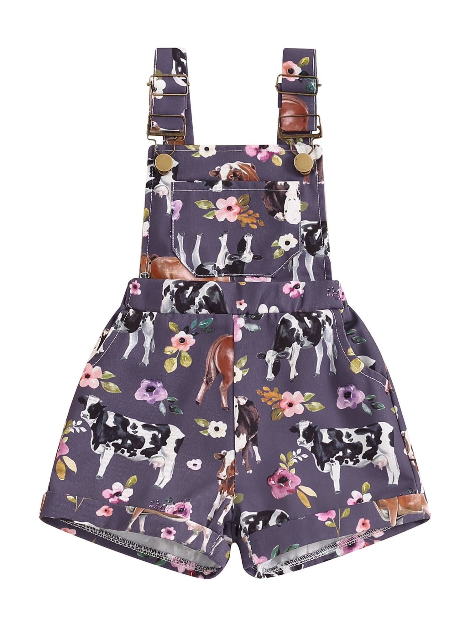 Suealasg Little Girls Denim Overalls Romper Sleeveless Flower/Chicken ...