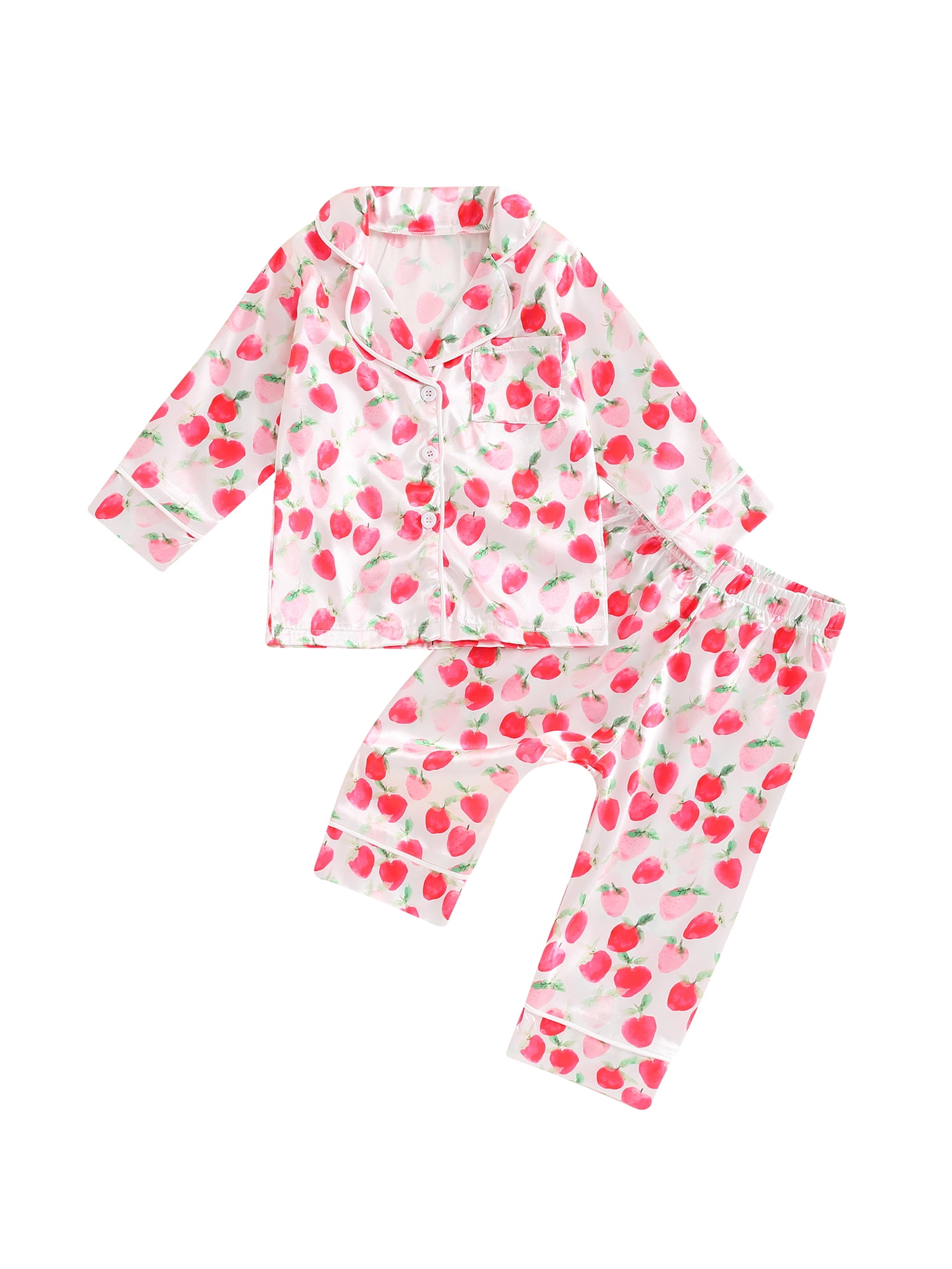 Suealasg Little Girls Fall Pajamas Set Long Sleeve Strawberry Print ...