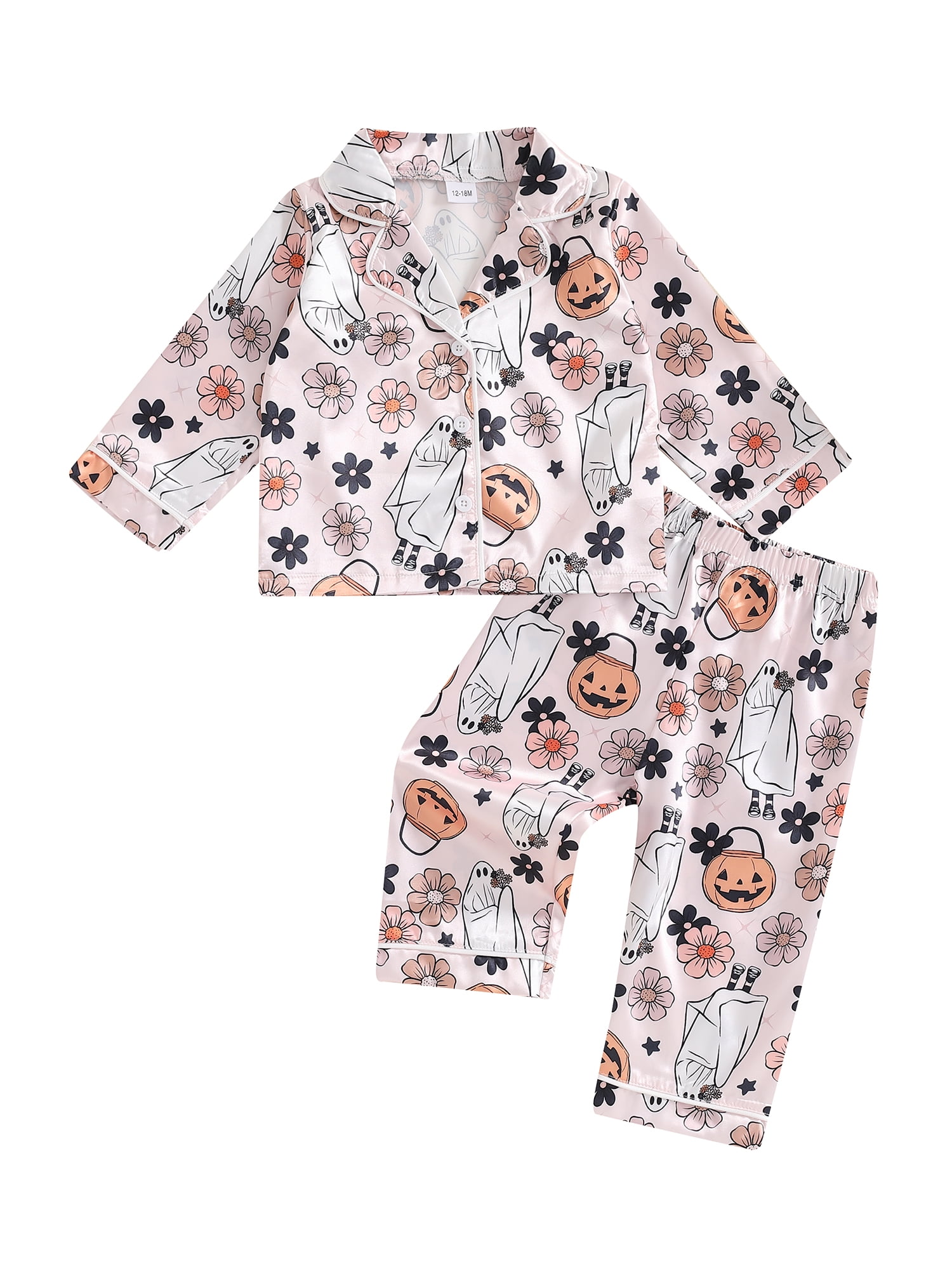 Suealasg Little Girls Halloween Pajamas Set Pumpkin Print Long Sleeve Button Down Tops Elastic ...