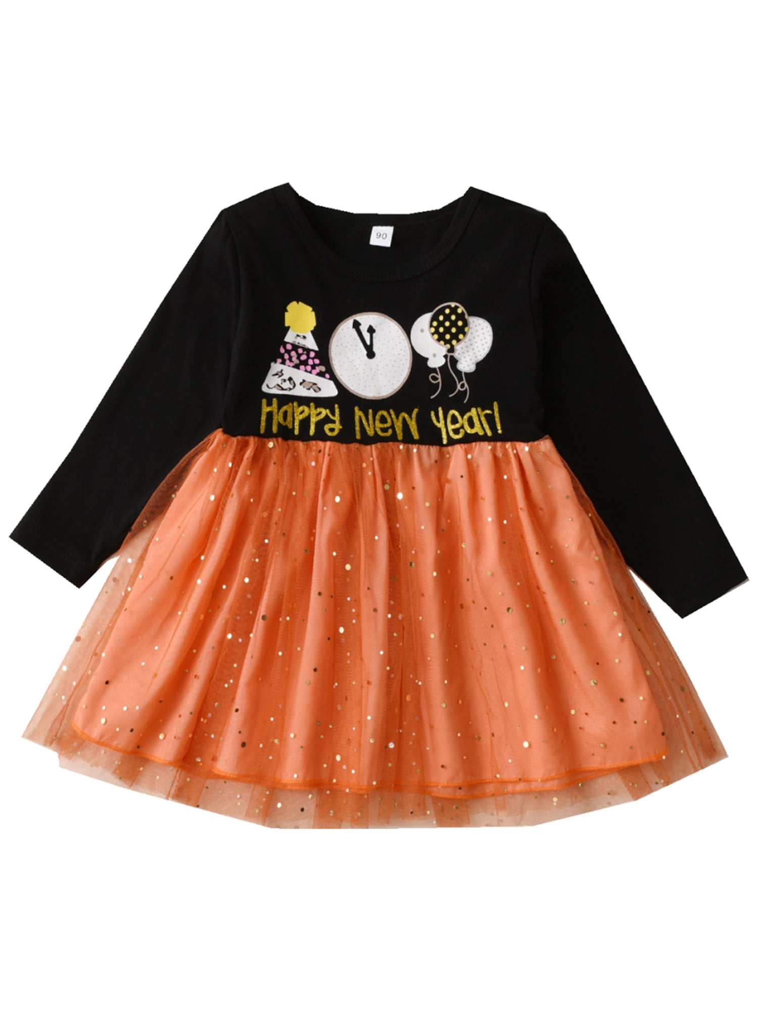 Suealasg Little Girls New Year Princess Dress 1T 2T 3T 4T 5T Kids Girls Long Sleeve Letter Print ...