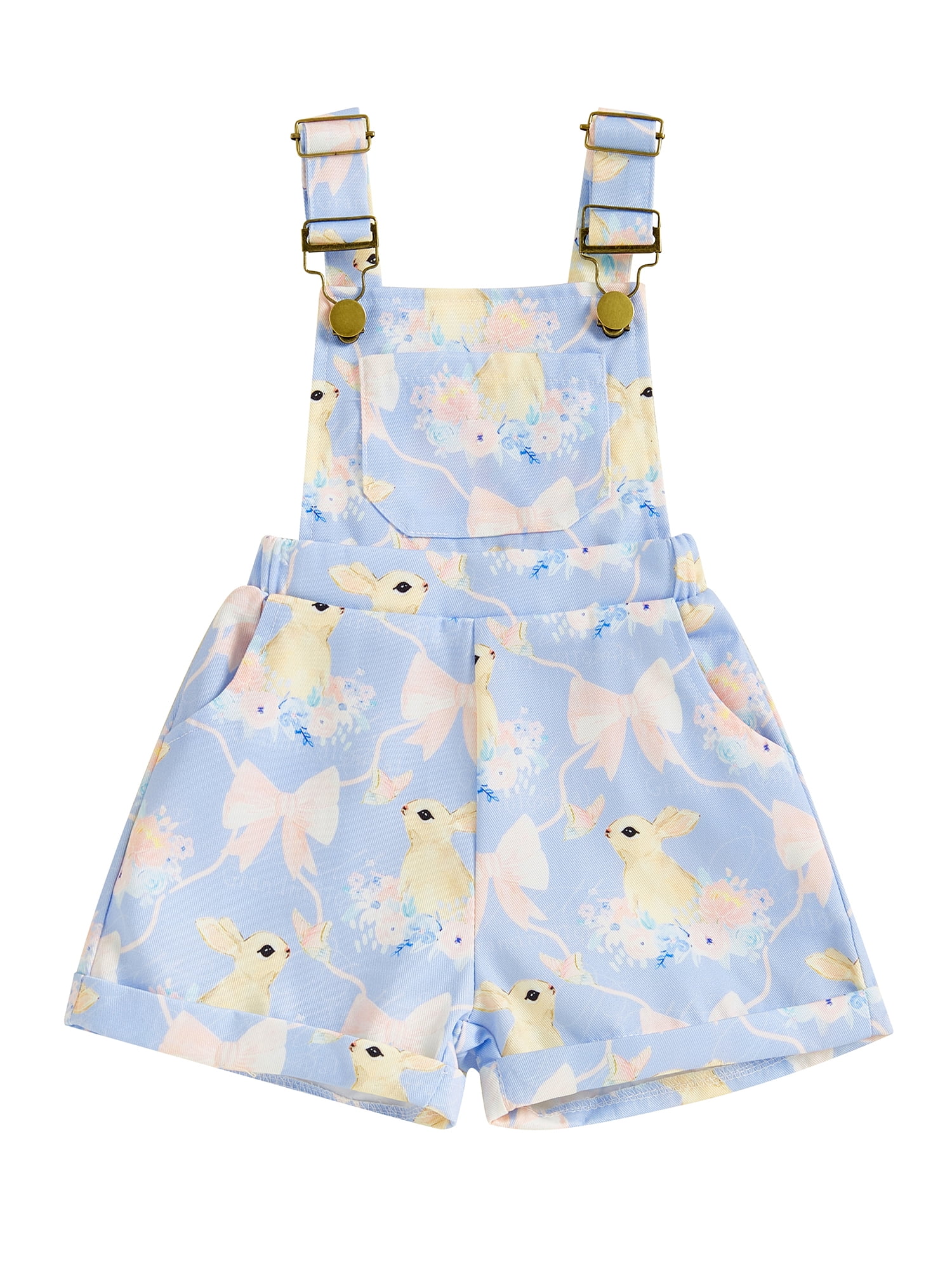 Suealasg Little Girls Overalls Duck/Bunny/Bow Print Sleeveless Square ...