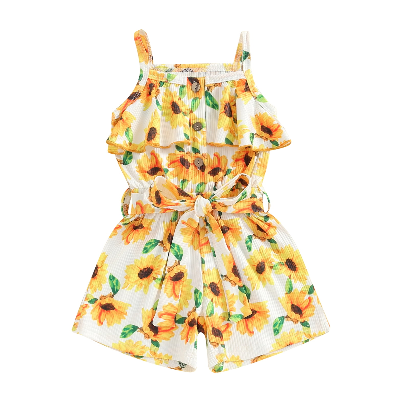 Suealasg Little Girls Overalls Romper Sleeveless Sunflower Print ...