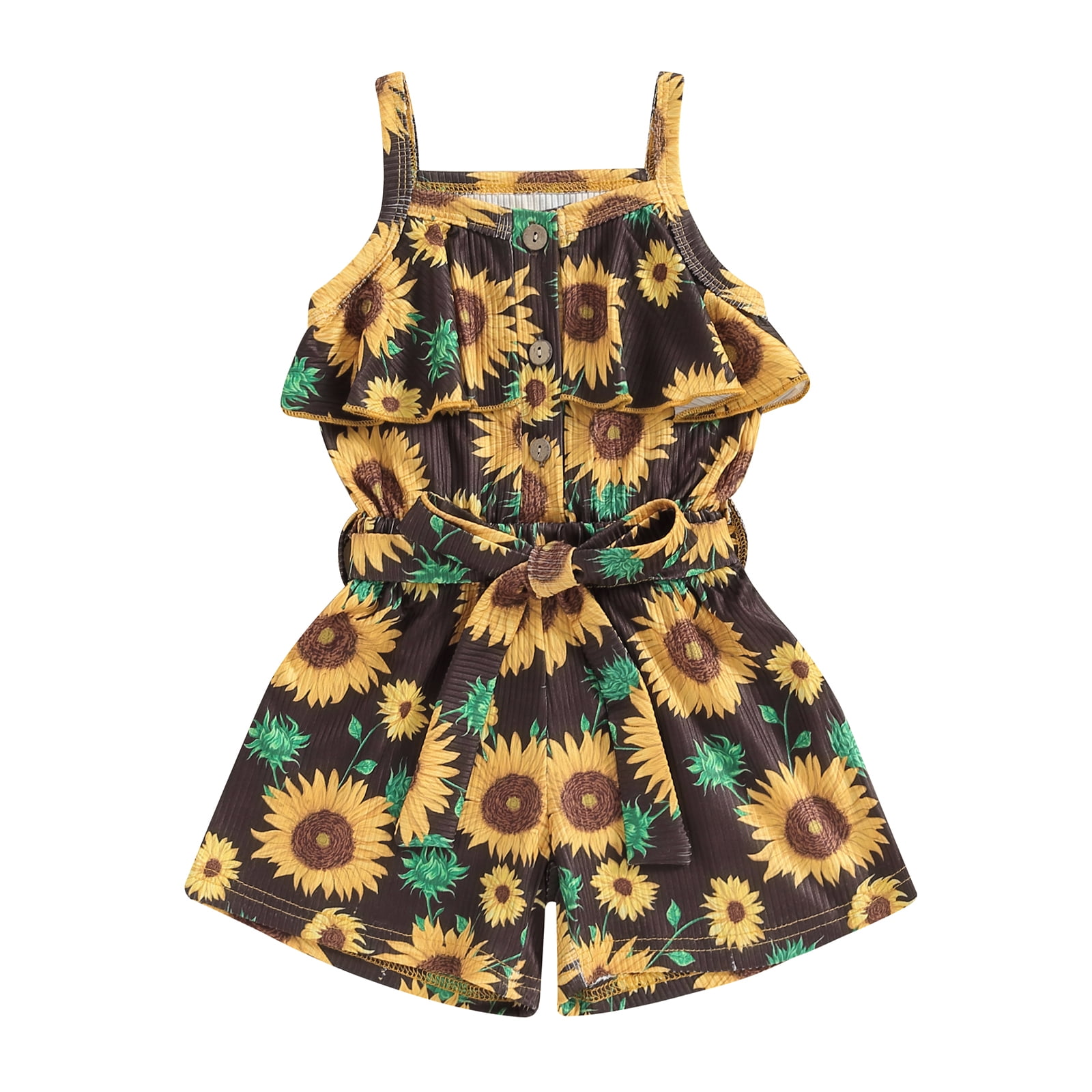 Suealasg Little Girls Overalls Romper Sleeveless Sunflower Print ...