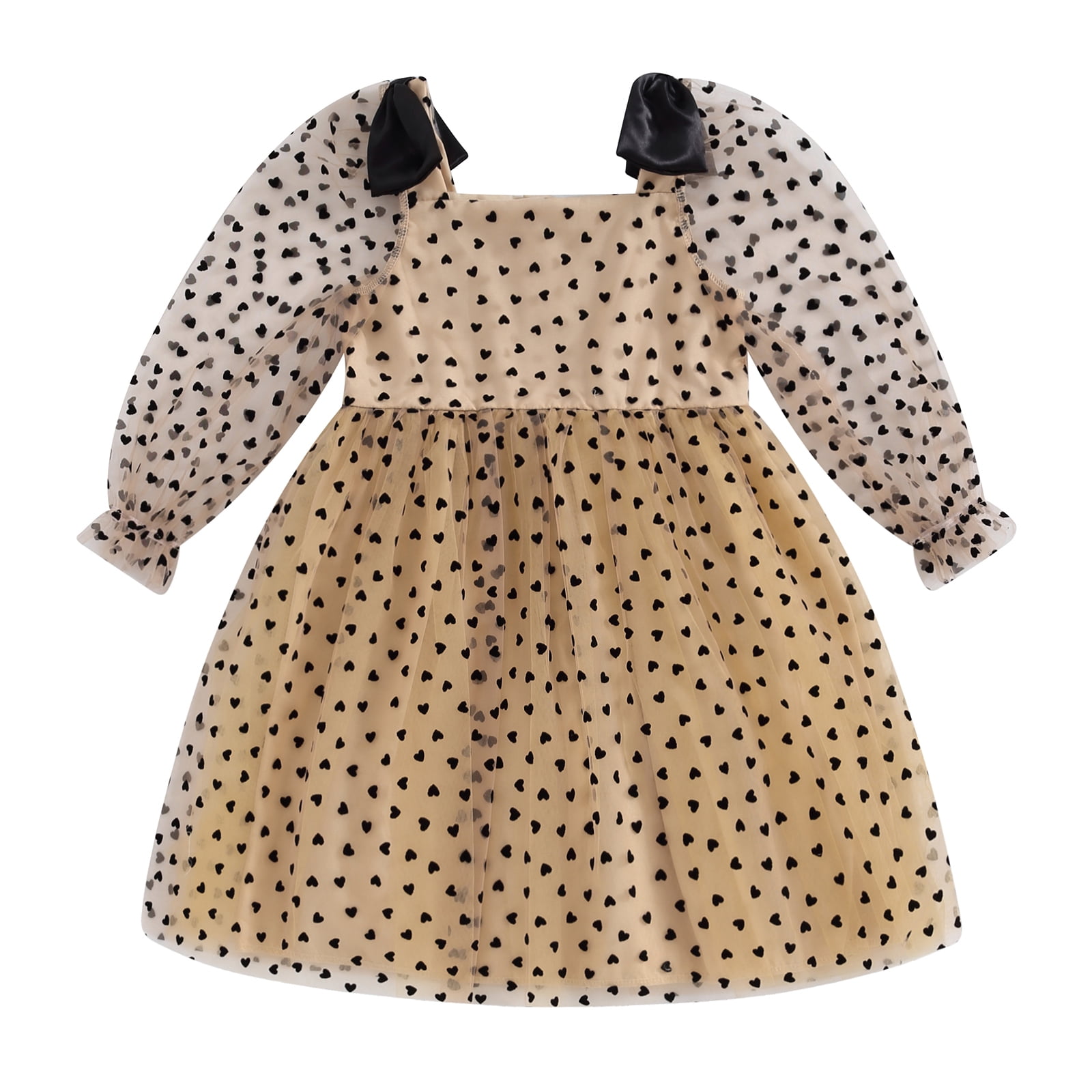 Suealasg Little Girls Princess Dress 2T 3T 4T 5T 6T Kids Girls Long Sleeve Heart Print Tulle ...