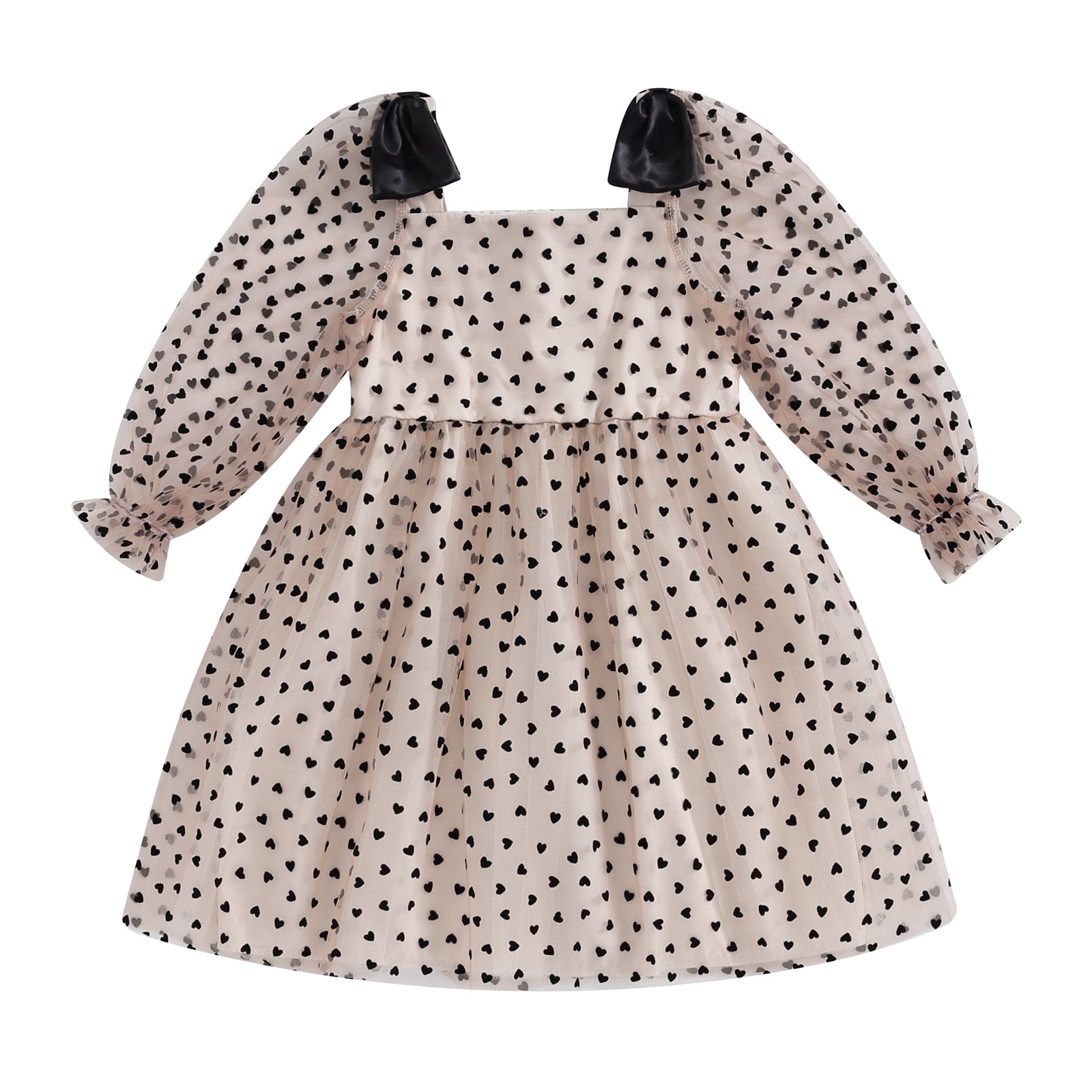 Suealasg Little Girls Princess Dress 2T 3T 4T 5T 6T Kids Girls Long Sleeve Heart Print Tulle ...