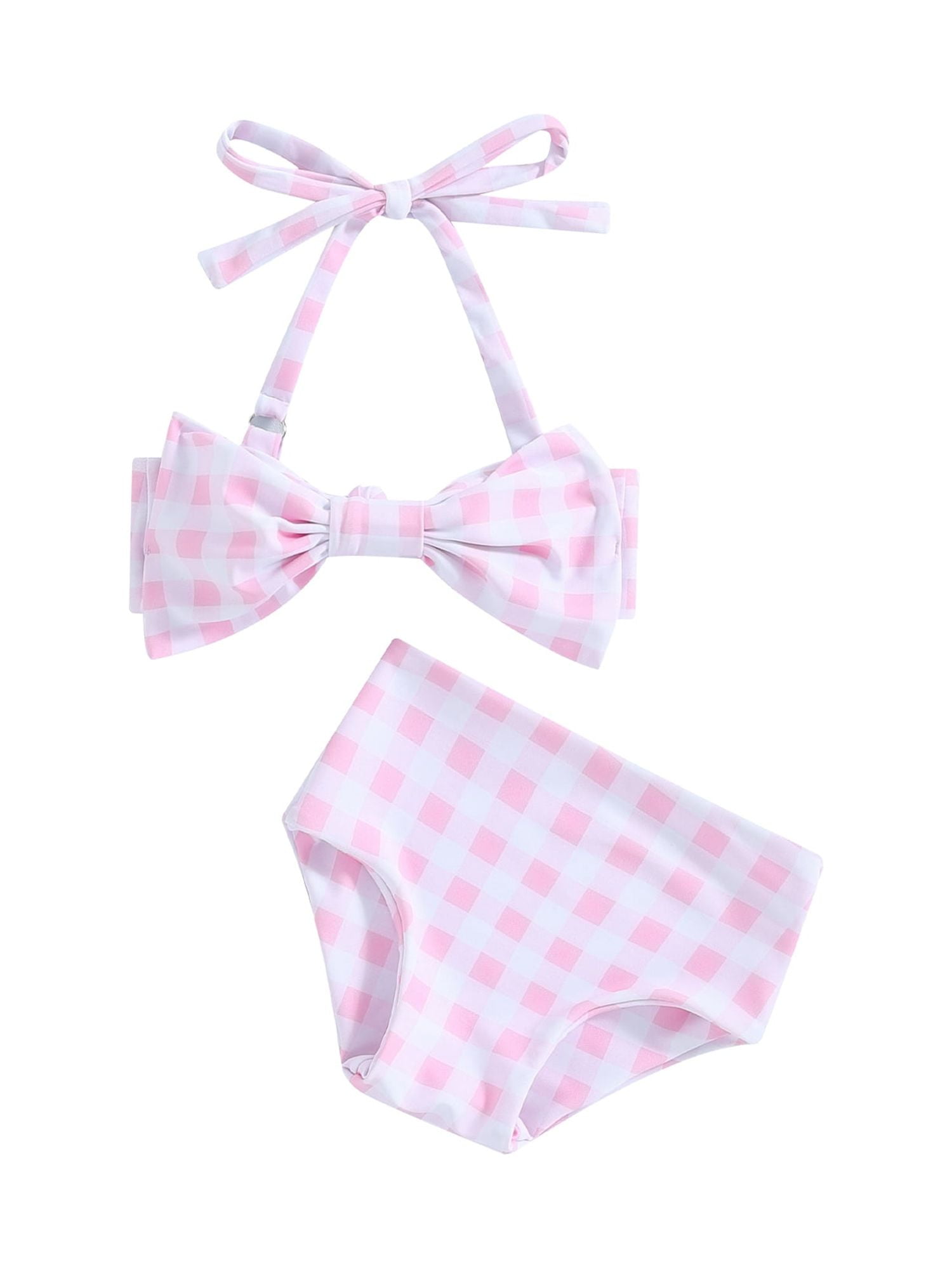 Suealasg Little Girls Summer Bikini Set Flower/Plaid Print Sleeveless ...