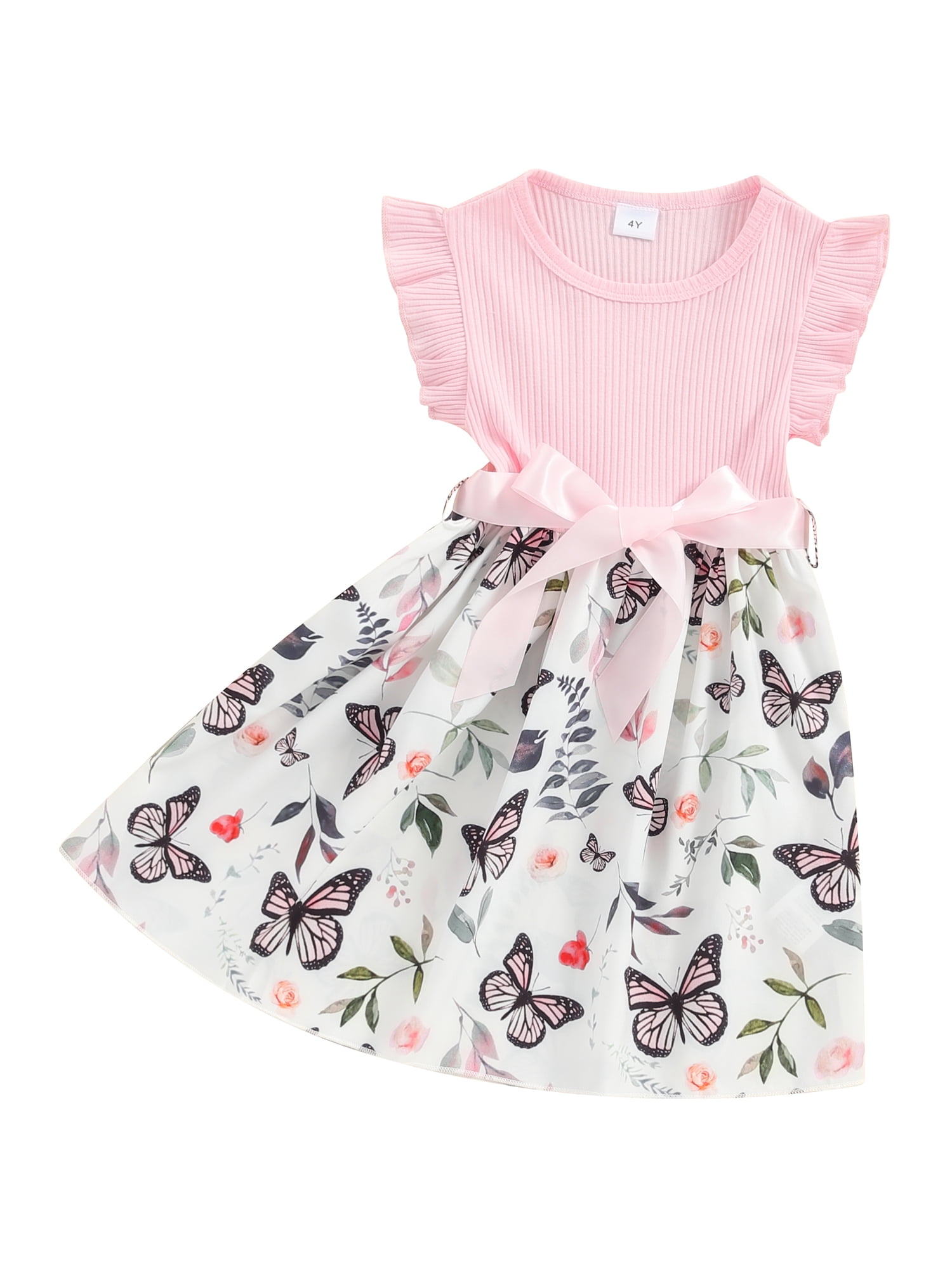 Suealasg Little Girls Summer Clothes Set 4T 5T 6T 7T Kids Girls Fly Sleeve Ribbed Butterfly ...