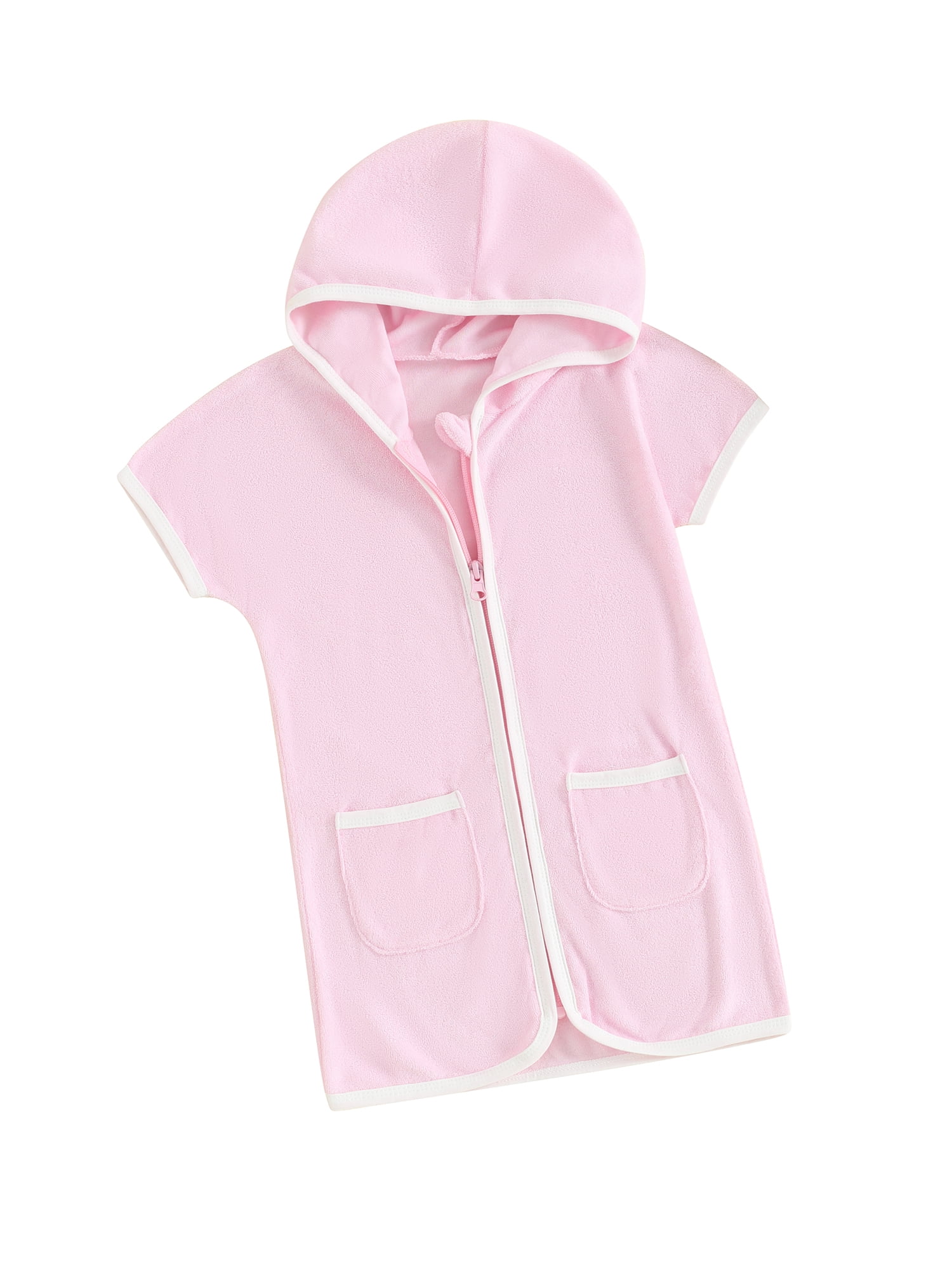 Suealasg Little Girls Summer Cover Up Short Sleeve Zip Up Contrast ...