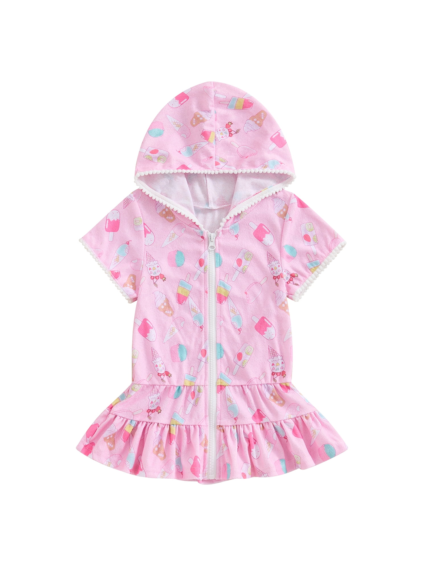 Suealasg Little Girls Swimsuit Cover up Short Sleeve Ice Cream Print ...