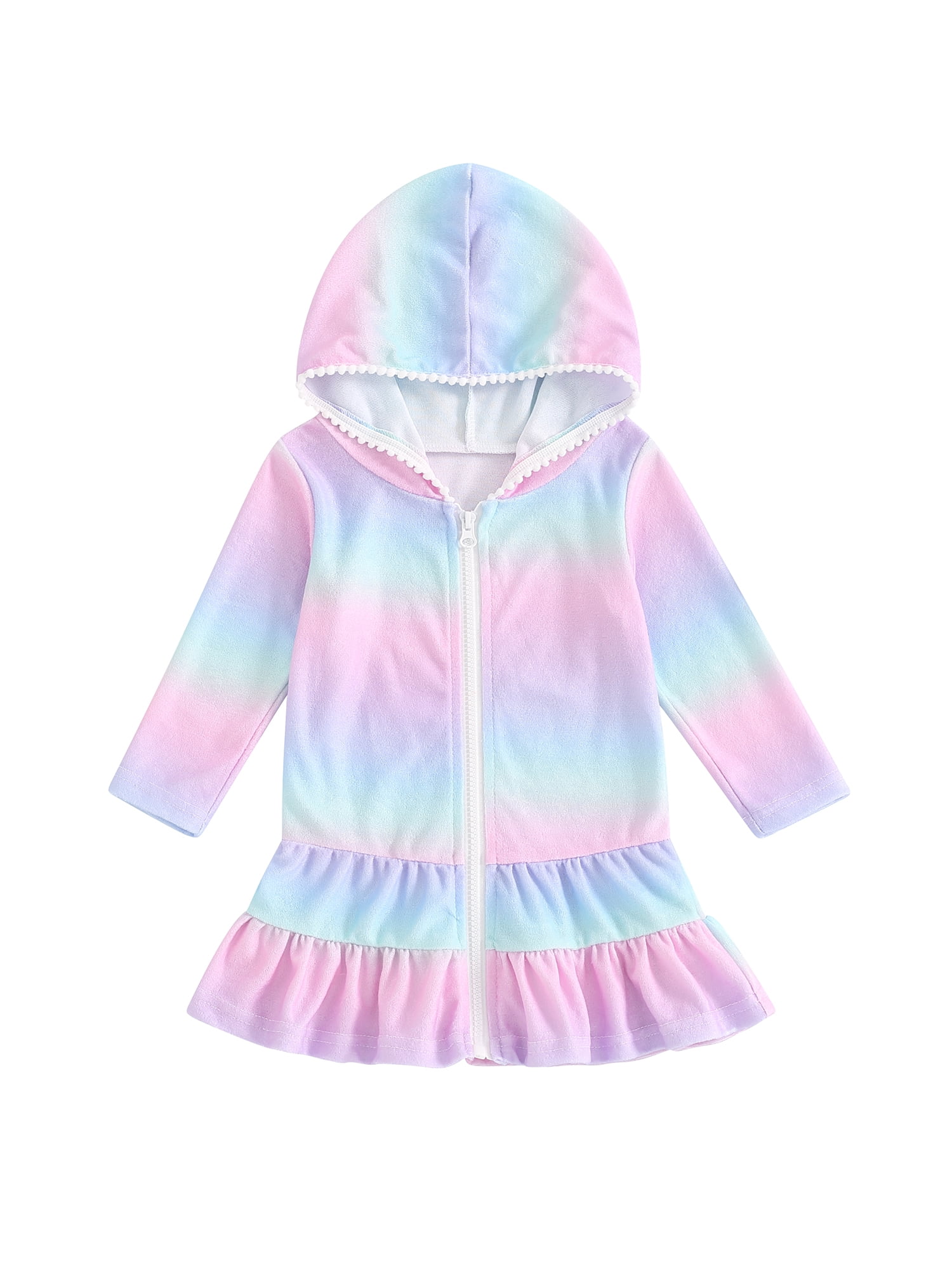 Suealasg Little Girls Swimsuit Cover up Summer Rainbow Print Hooded ...