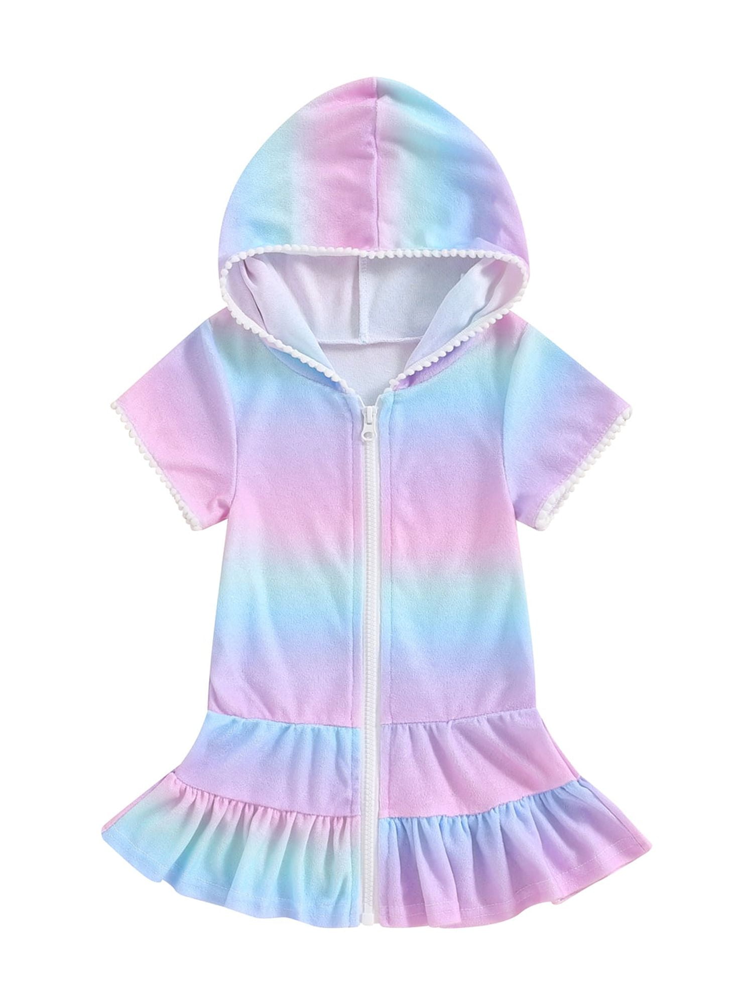 Suealasg Little Girls Swimsuit Cover up Summer Rainbow Hooded Swimwear ...
