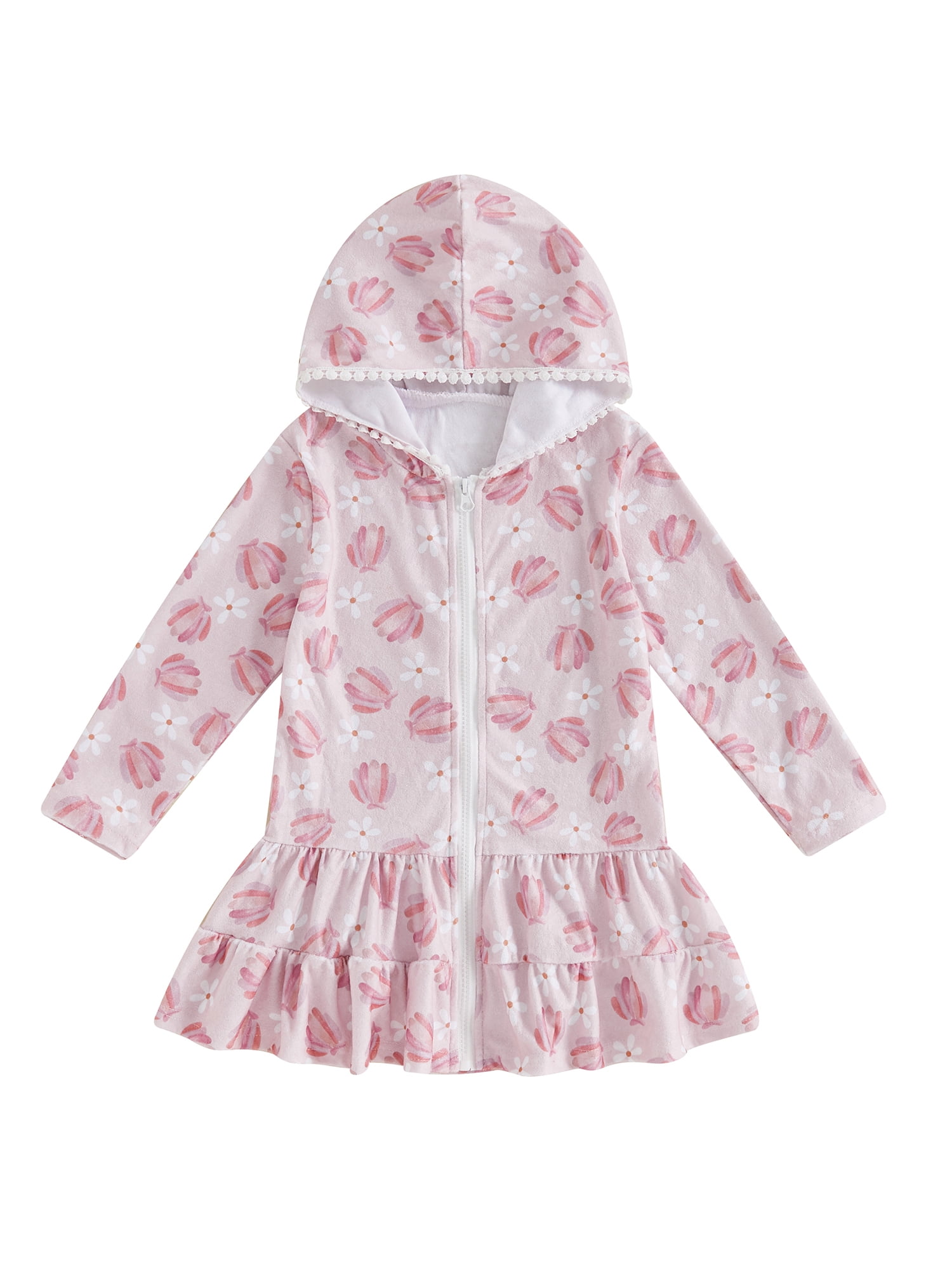 Suealasg Little Girls Swimsuit Dress Long Sleeve Hooded Cover Up Zip Up Beach Bathing Suit 1T 2T ...