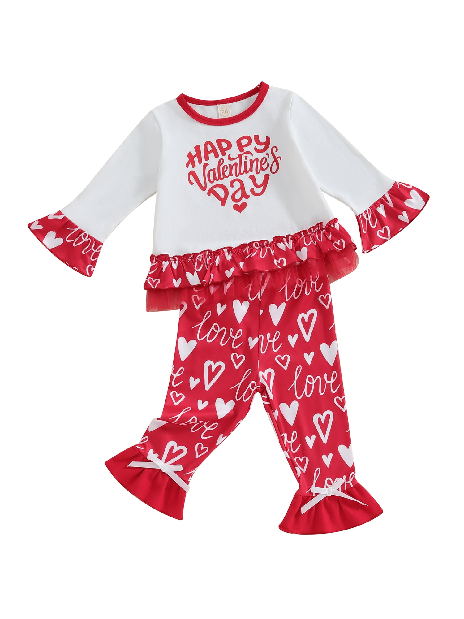 Suealasg Little Girls Valentine's Day 2pcs Clothes Long Sleeve Crew Neck Letters Heart Tops ...