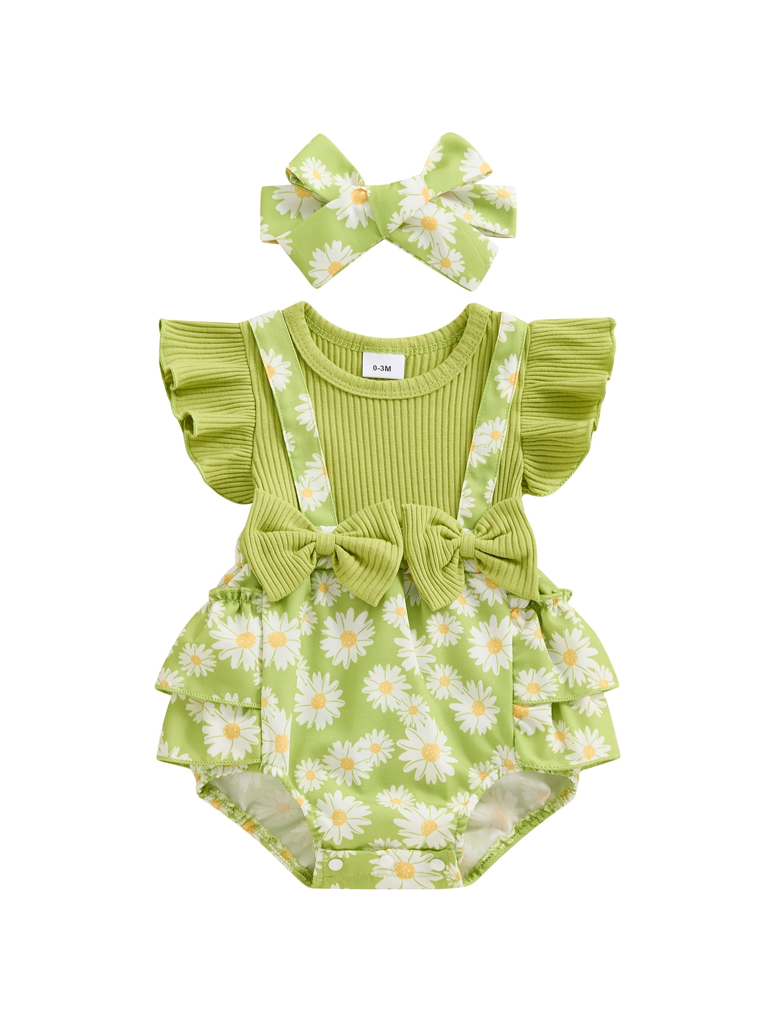 Suealasg Newborn Baby Girl Clothes Fly Sleeve Daisy Print Bow Romper ...