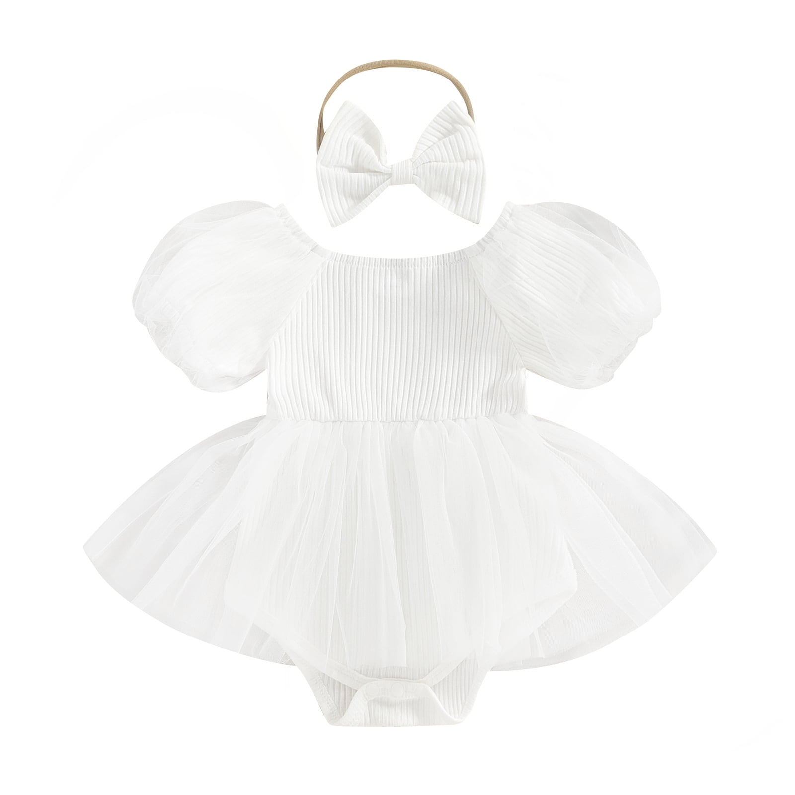 Suealasg Newborn Baby Girl Clothes Short Puff Sleeve Tulle Patchwork ...