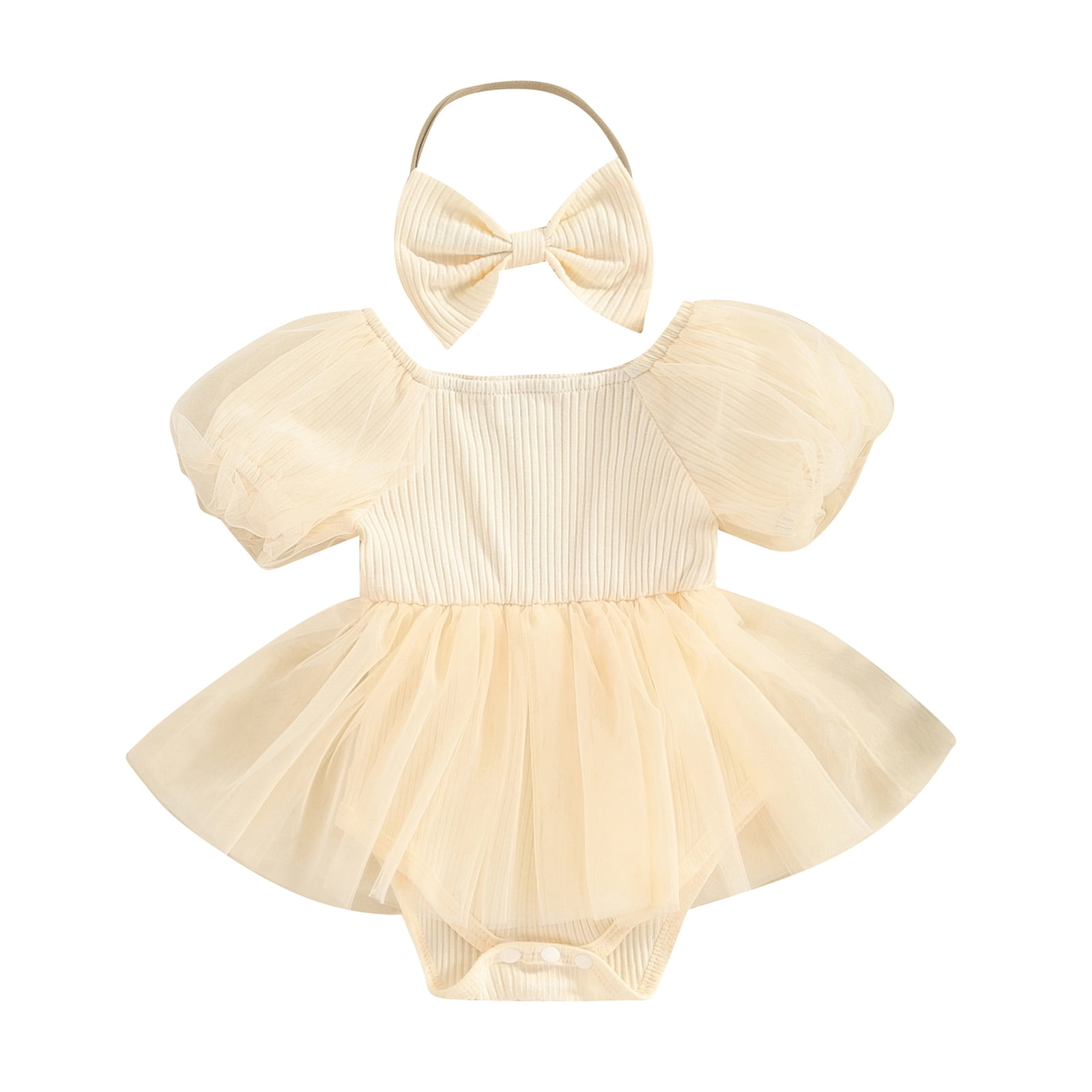 Suealasg Newborn Baby Girl Clothes Short Puff Sleeve Tulle Patchwork ...