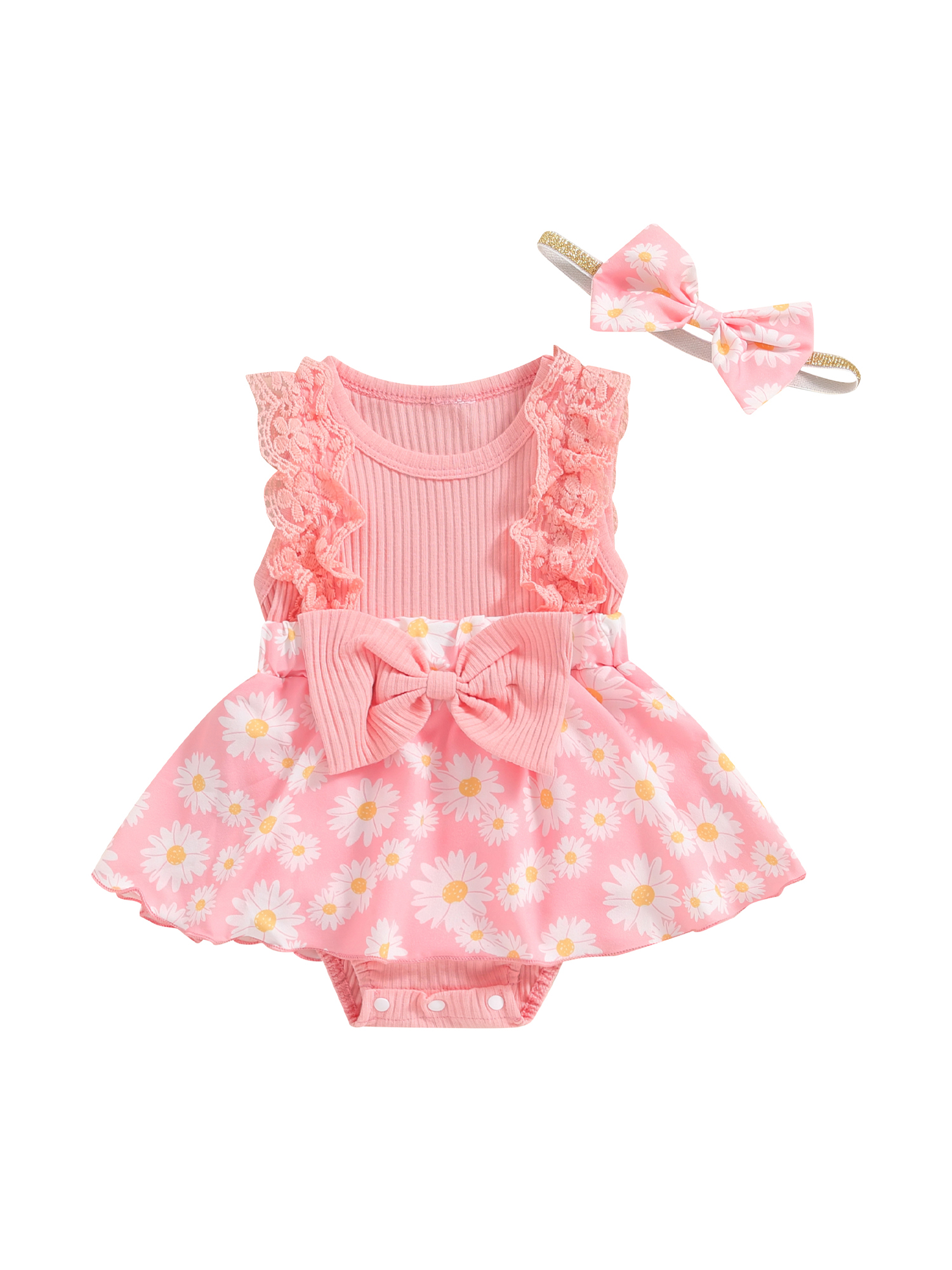 Suealasg Newborn Baby Girl Outfits Sleeveless Floral Print Lace Trim ...
