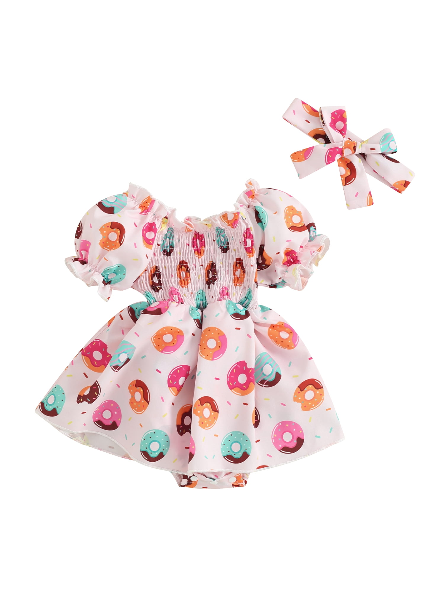 Suealasg Newborn Baby Girl Summer Outfits Puff Sleeve Donut Print ...