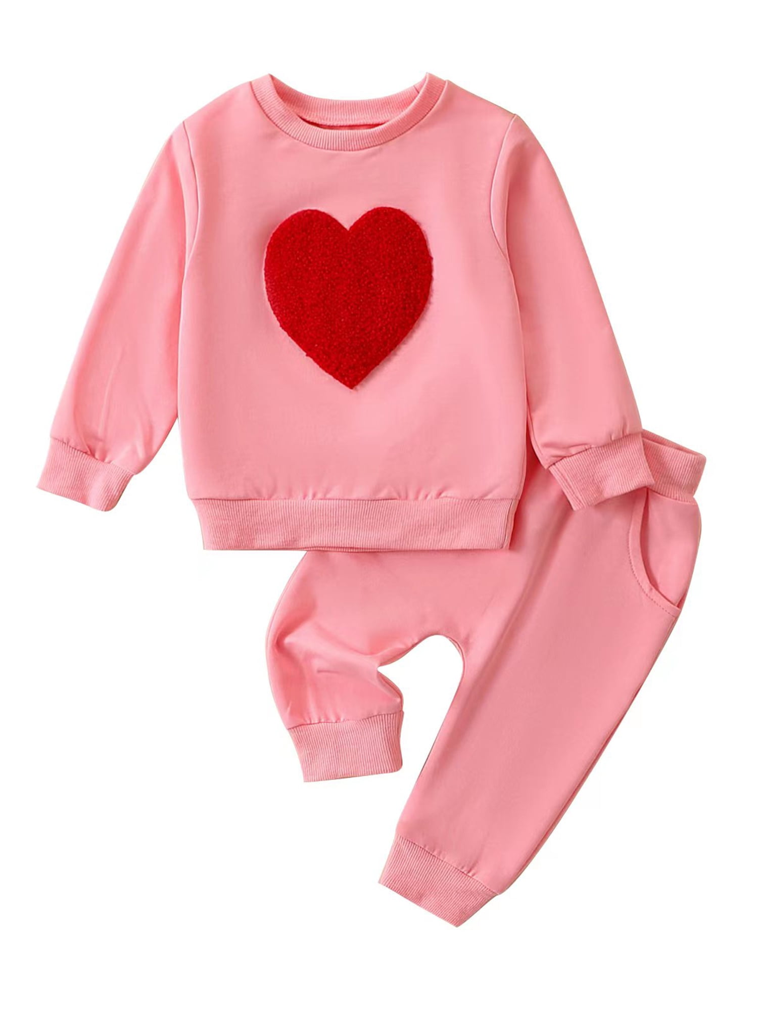 Suealasg Newborn Girl Valentine's Day Outfits 2Pcs Baby Girl Clothes Set Crew Neck Long Sleeve ...