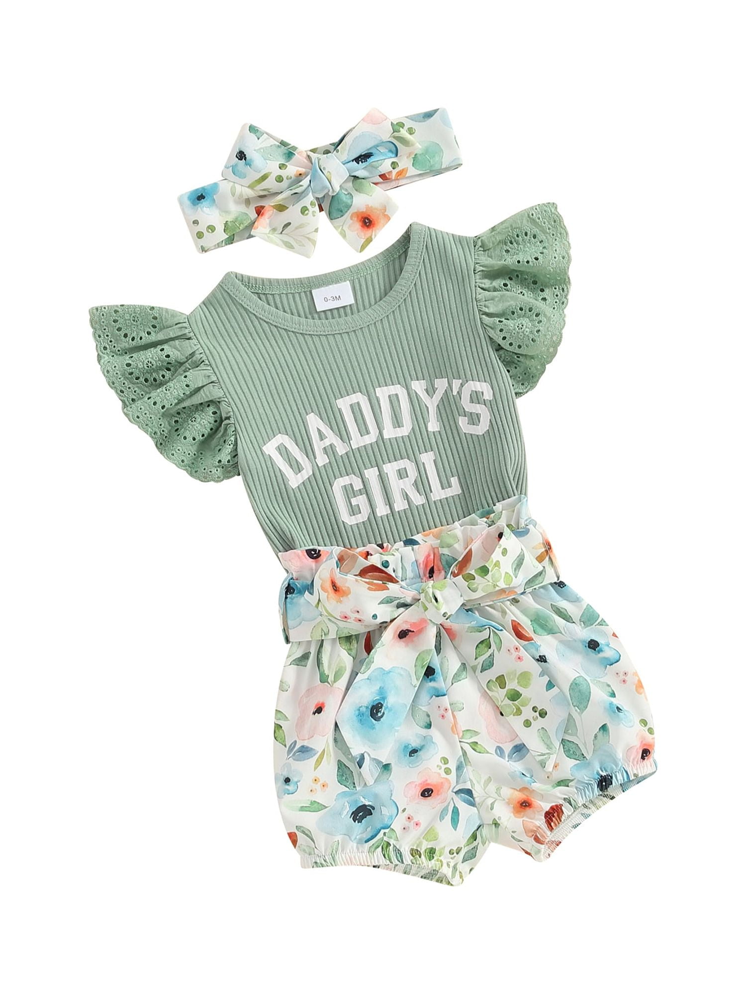 Suealasg Newborn Girls Outfit 3M 6M Fly Sleeve Letter Print Romper ...