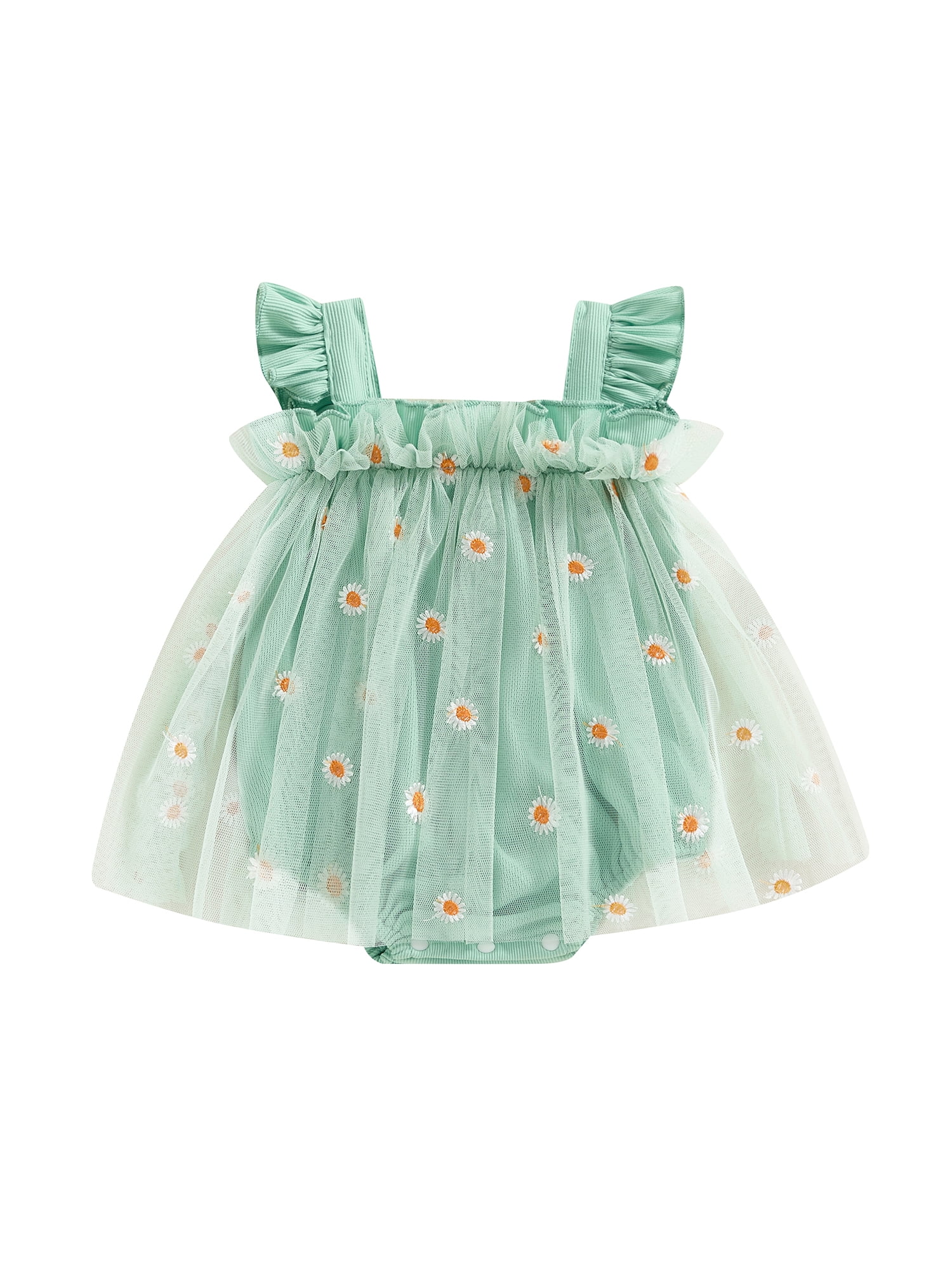 Suealasg Newborn Infant Girl Summer Outfits Fly Sleeve Daisy Embroidery ...