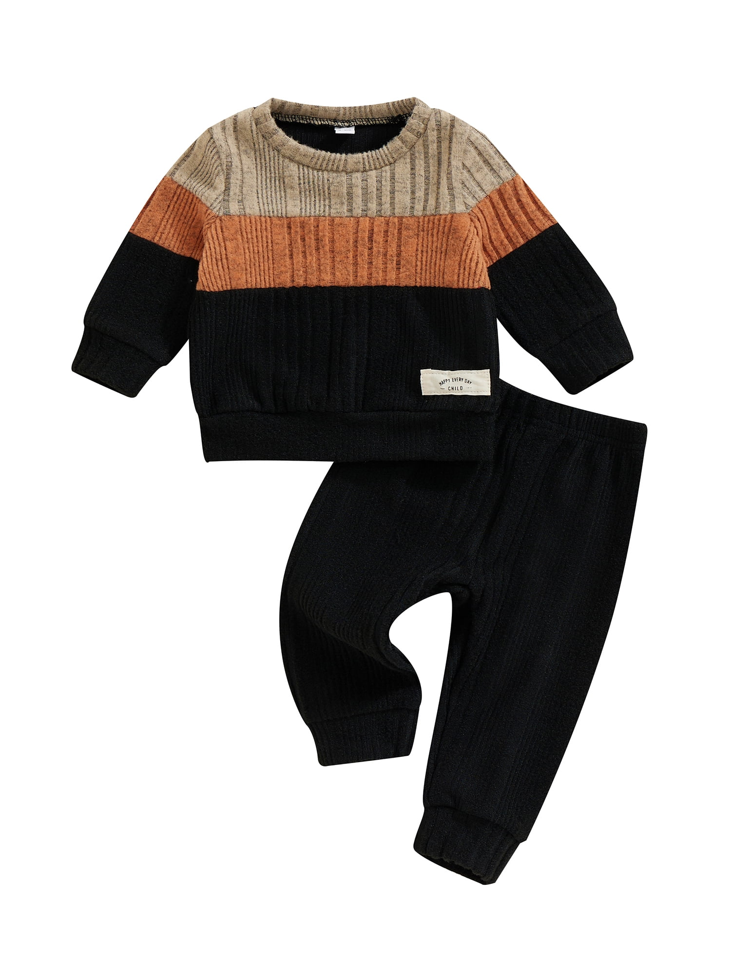 Suealasg Toddler Baby Boy 2Pcs Fall Outfits Long Sleeve Contrast Color Sweater + Pants Set 3 6 9 ...
