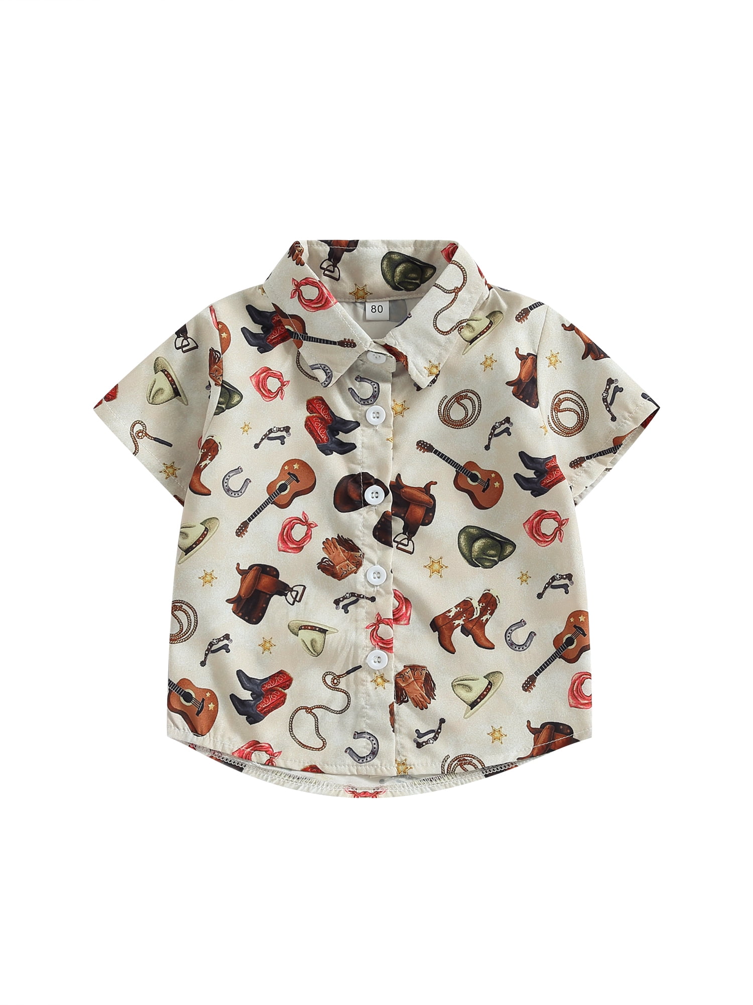 Suealasg Toddler Baby Boy Western Clothes Cow Print Button Up Shirts Lapel Short Sleeve Shirt ...