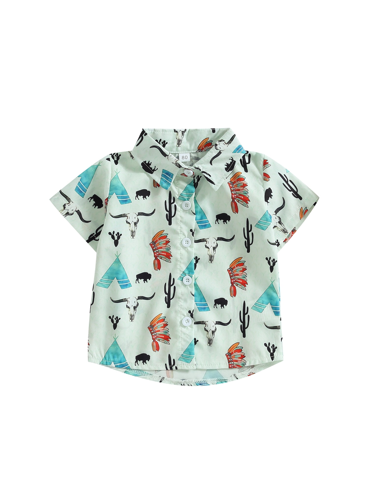 Suealasg Toddler Baby Boy Western Clothes Cow Print Button Up Shirts Lapel Short Sleeve Shirt ...