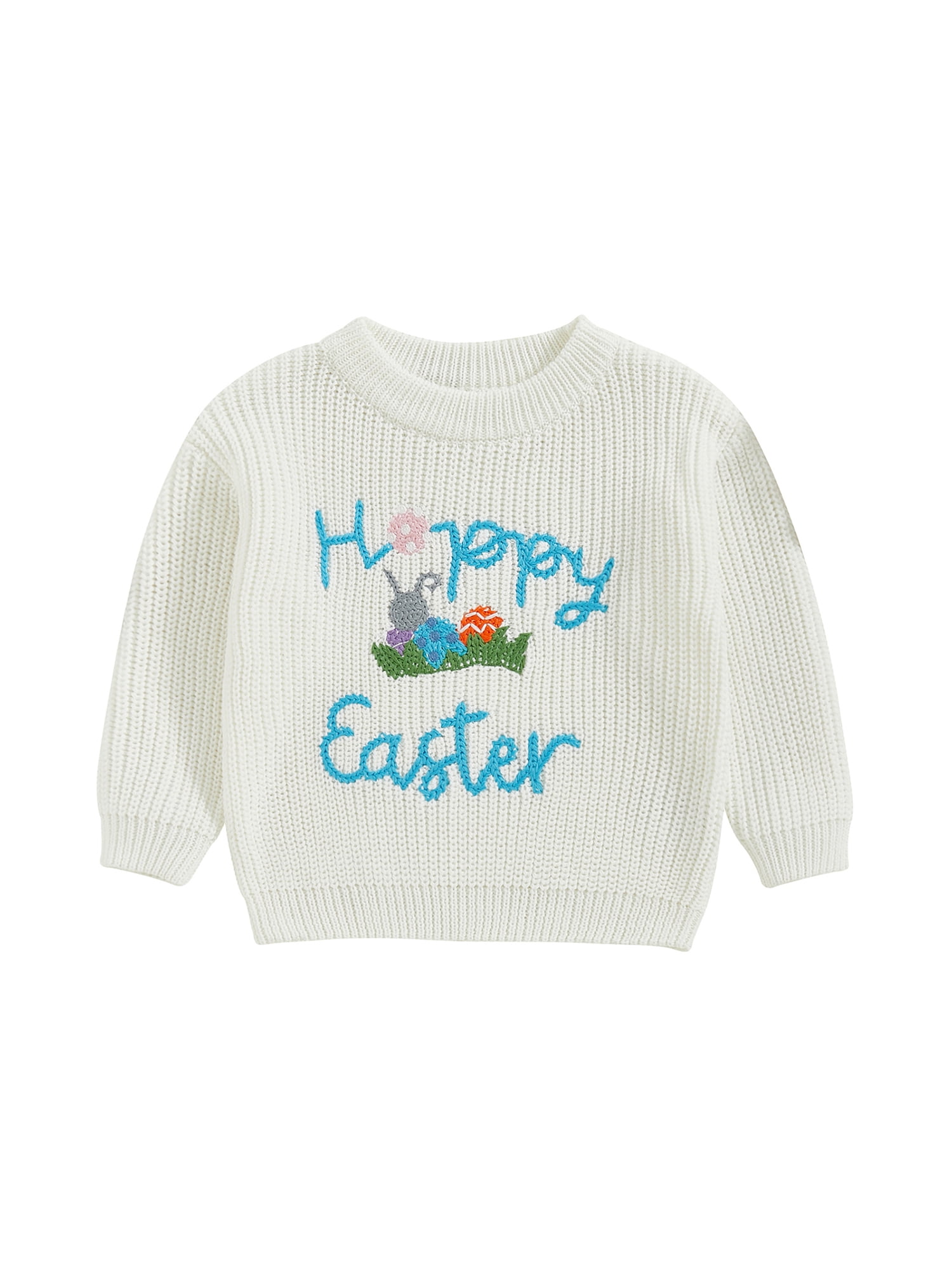 Suealasg Toddler Baby Easter Sweater Bunny Letter Egg Embroidery Long ...