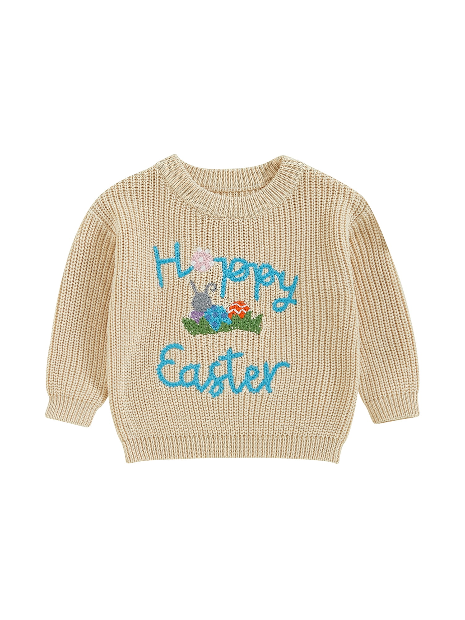 Suealasg Toddler Baby Easter Sweater Bunny Letter Egg Embroidery Long ...