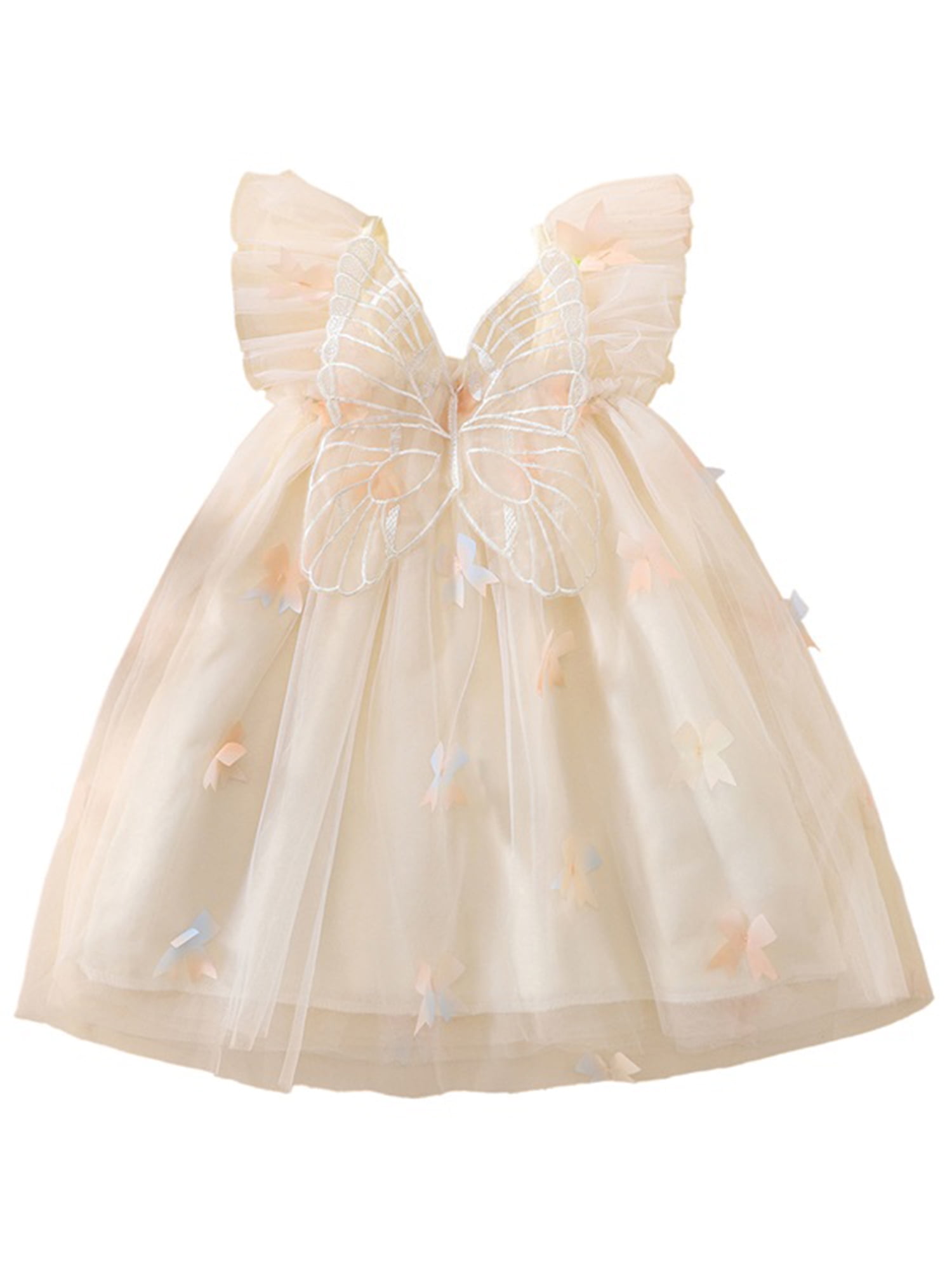 Suealasg Toddler Baby Girl Princess Dress Ruffle Sleeveless Square Neck Bow Tulle Dress Kids ...