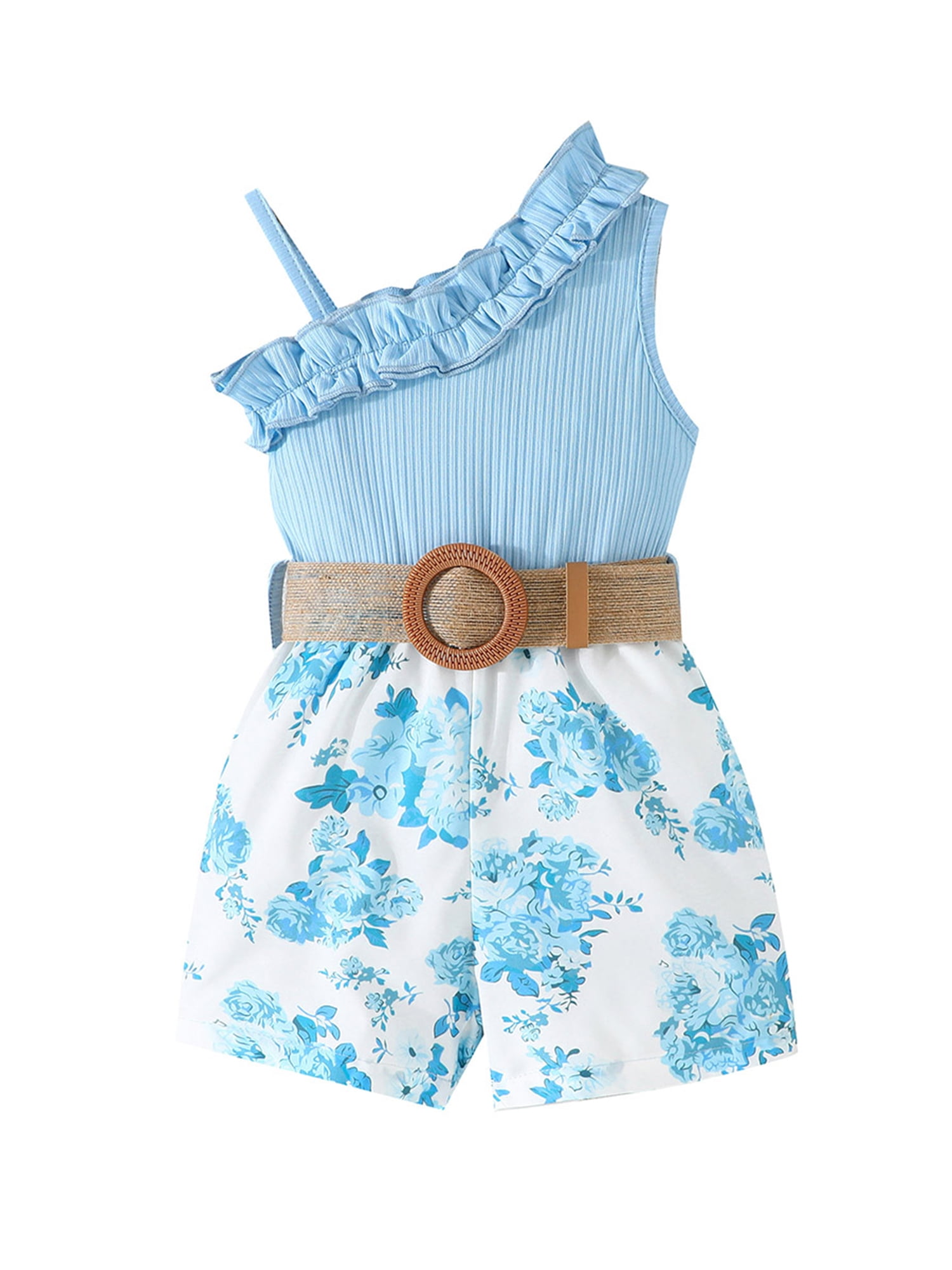Suealasg Toddler Baby Girl Summer Clothes 6M 1T 2T 3T 4T Sleeveless Ruffled Flower Print ...