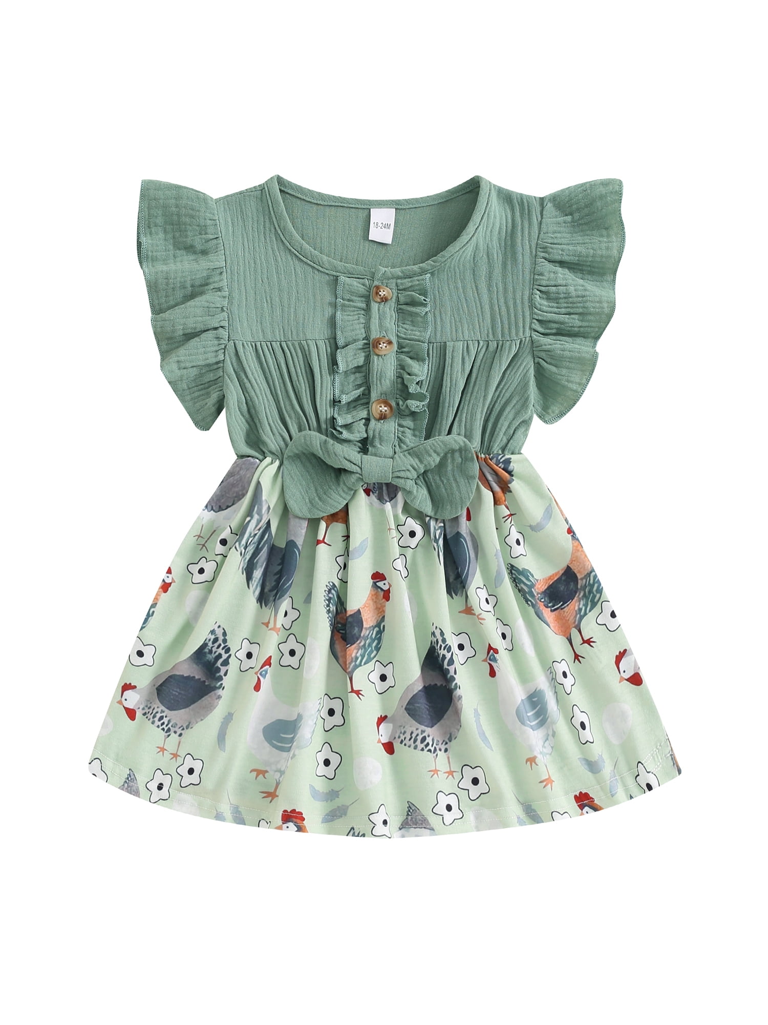 Suealasg Toddler Baby Girls A-line Dress Fly Sleeve Crew Neck Bow ...