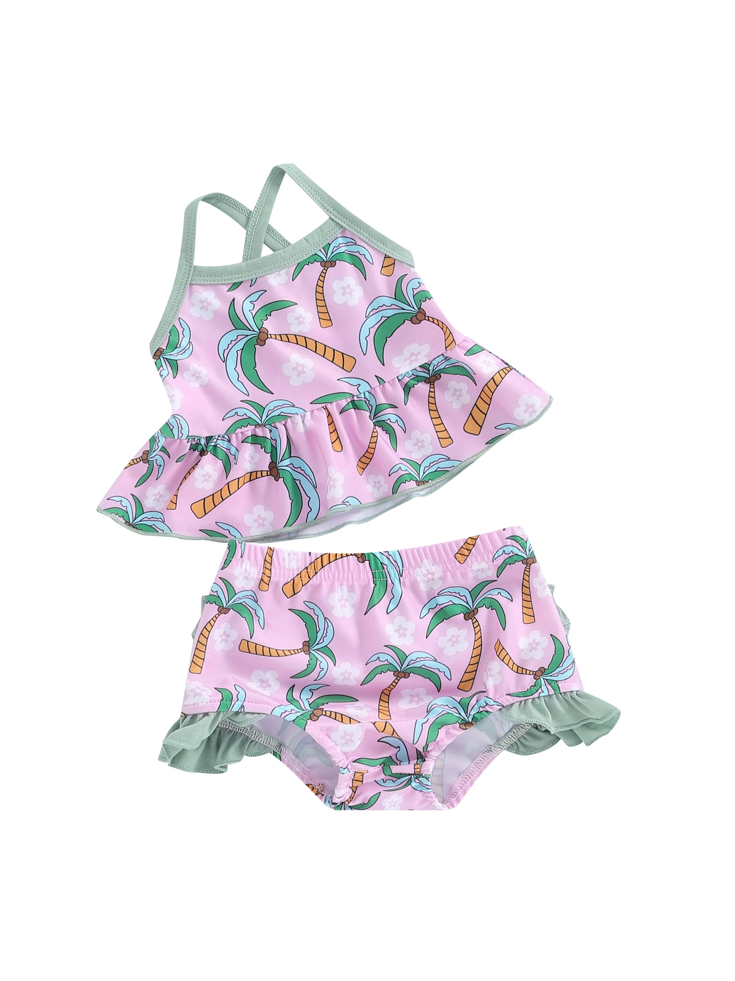 Suealasg Toddler Baby Girls Swimsuits 2 Piece Bikini Set Tropical Tree ...