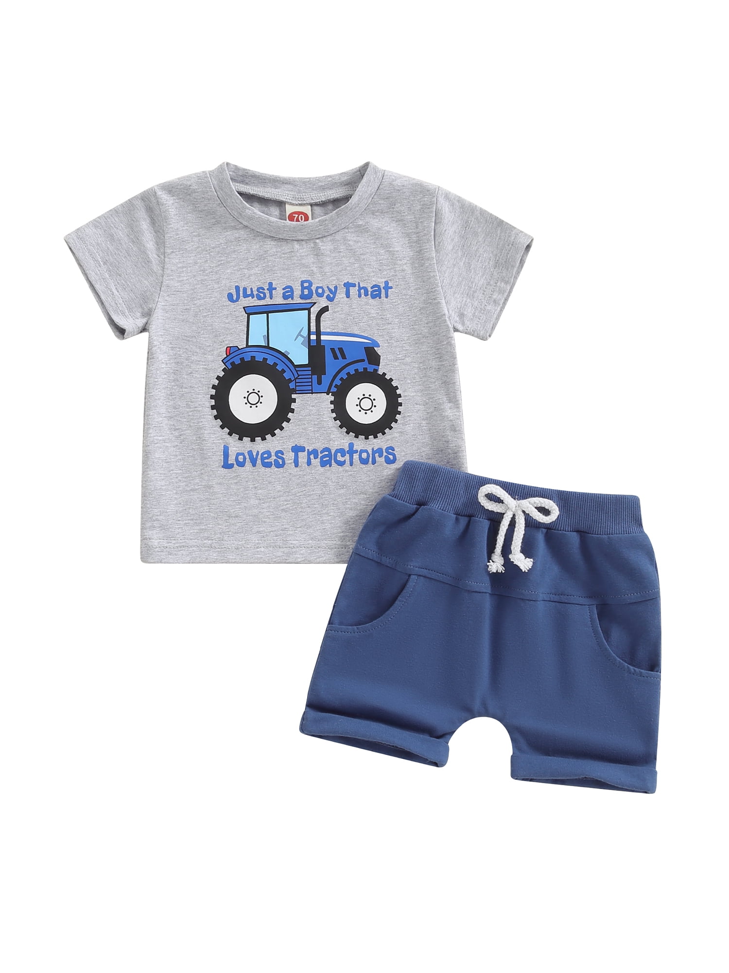 Suealasg Toddler Boy Farm Clothes Short Sleeve Round Neck Tractor ...