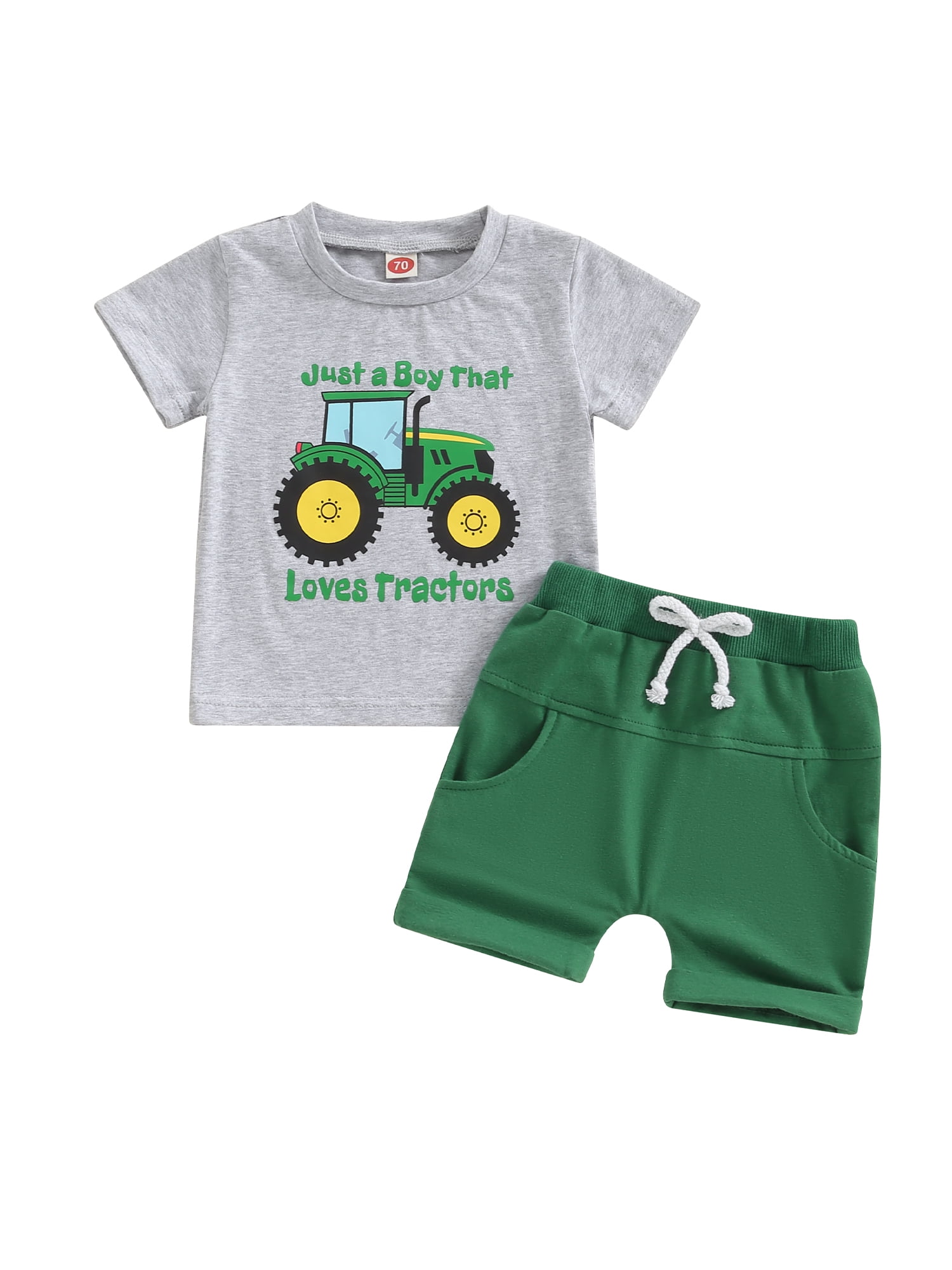 Suealasg Toddler Boy Farm Clothes Short Sleeve Round Neck Tractor ...