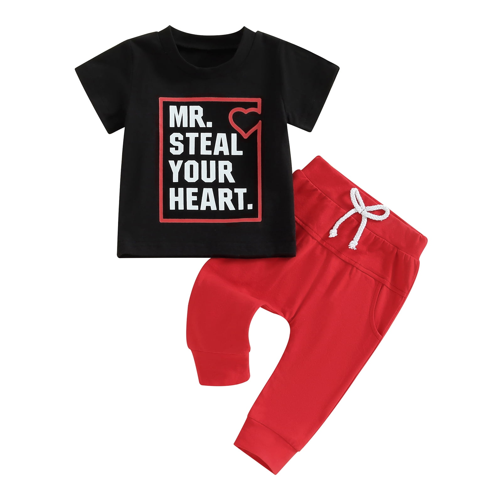 Suealasg Toddler Boy Valentine's Day Clothes 6M 1T 2T 3T Baby Boy Short Sleeve Letter Heart ...