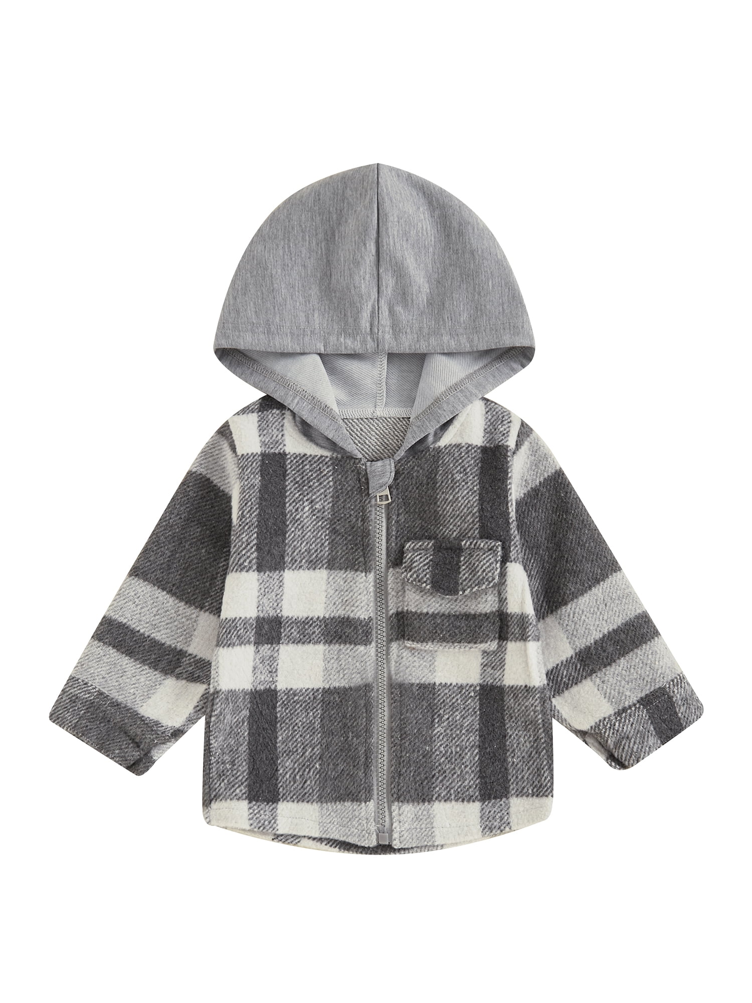 Suealasg Toddler Boys Jacket 1T 2T 3T 4T Long Sleeve Plaid Print Zip Up Hooded Coat Kids Boys ...