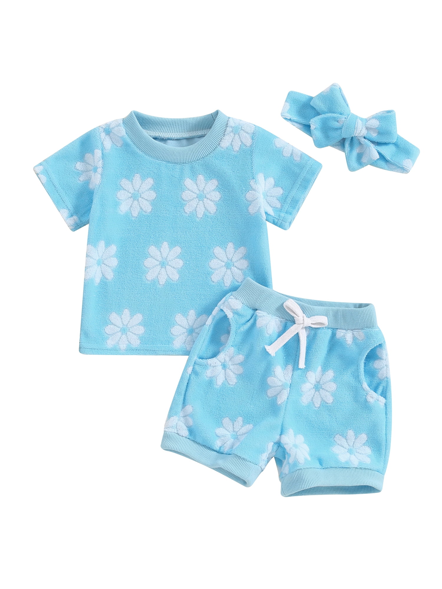 Suealasg Toddler Girl 3 Piece Summer Outfit Short Sleeve Daisy Print T ...