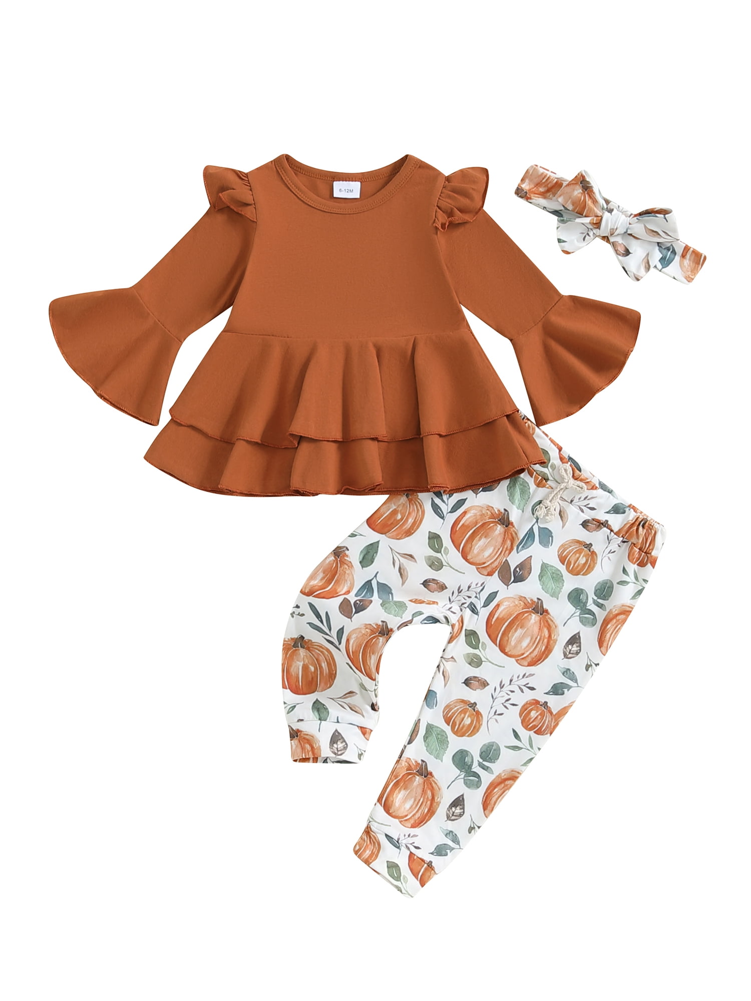 Suealasg Toddler Girl 3Pcs Fall Outfits Long Sleeve Crew Neck Ruffled ...