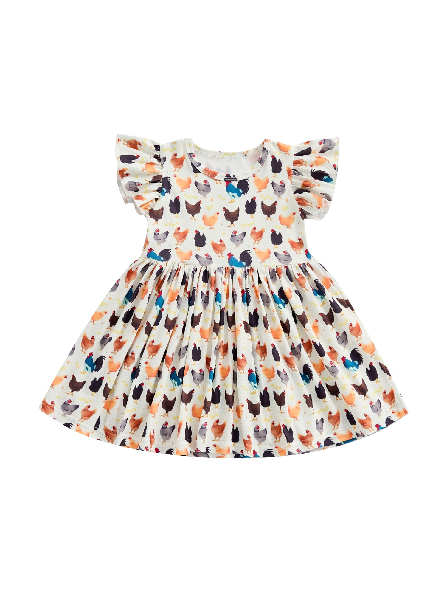 Suealasg Toddler Girl Casual Dress 6M 1T 2T 3T 4T Fly Sleeves Rooster ...