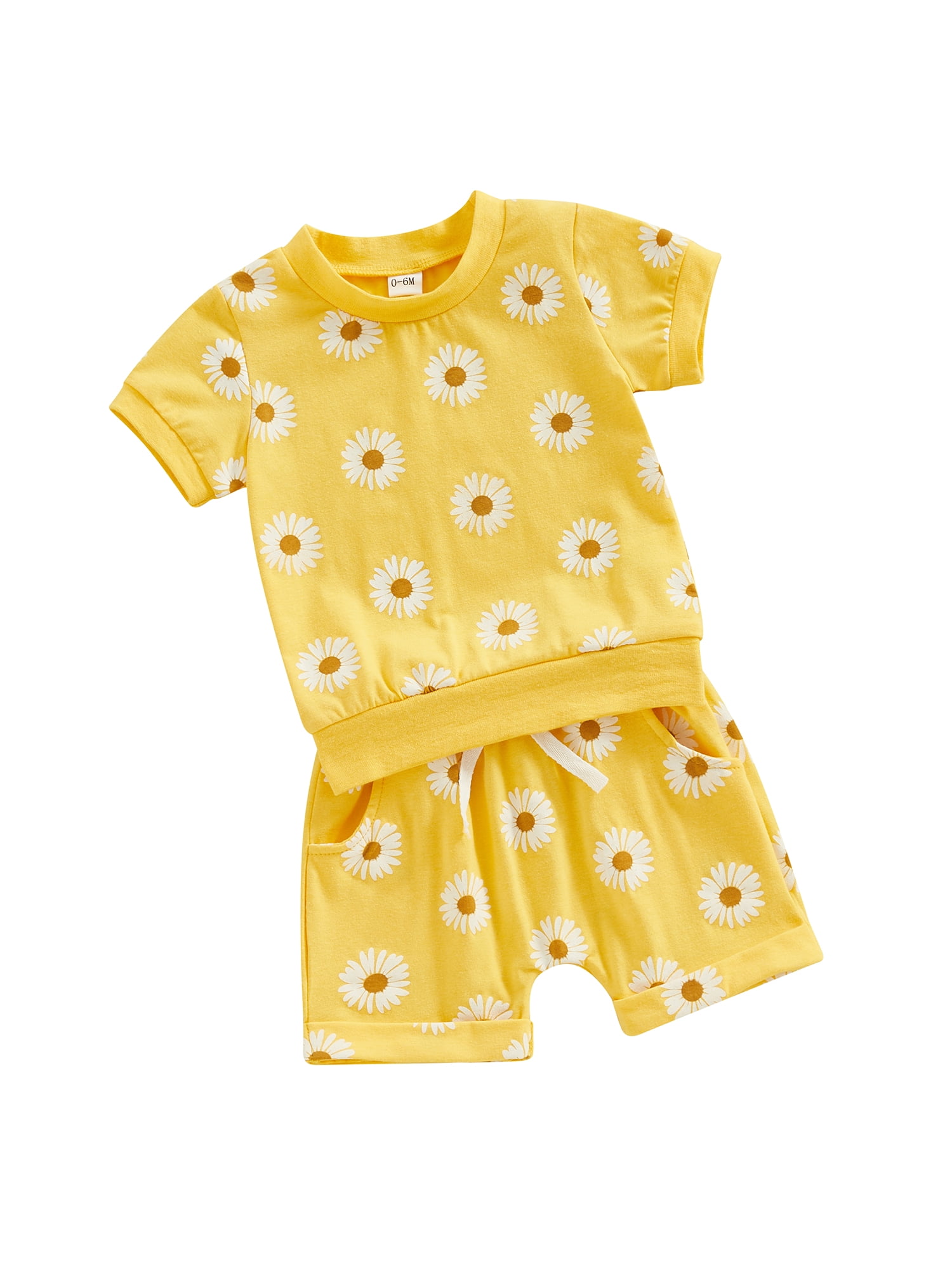 Suealasg Toddler Girl Outfit Baby Girl Clothes Short Sleeve Daisy Print ...