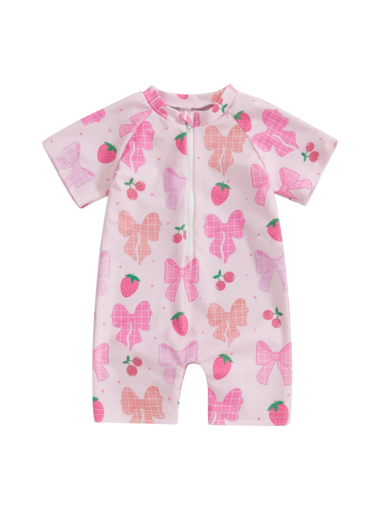 Suealasg Toddler Girl Rash Guard Swimsuit Cherry/Bow Print Zipper Short ...