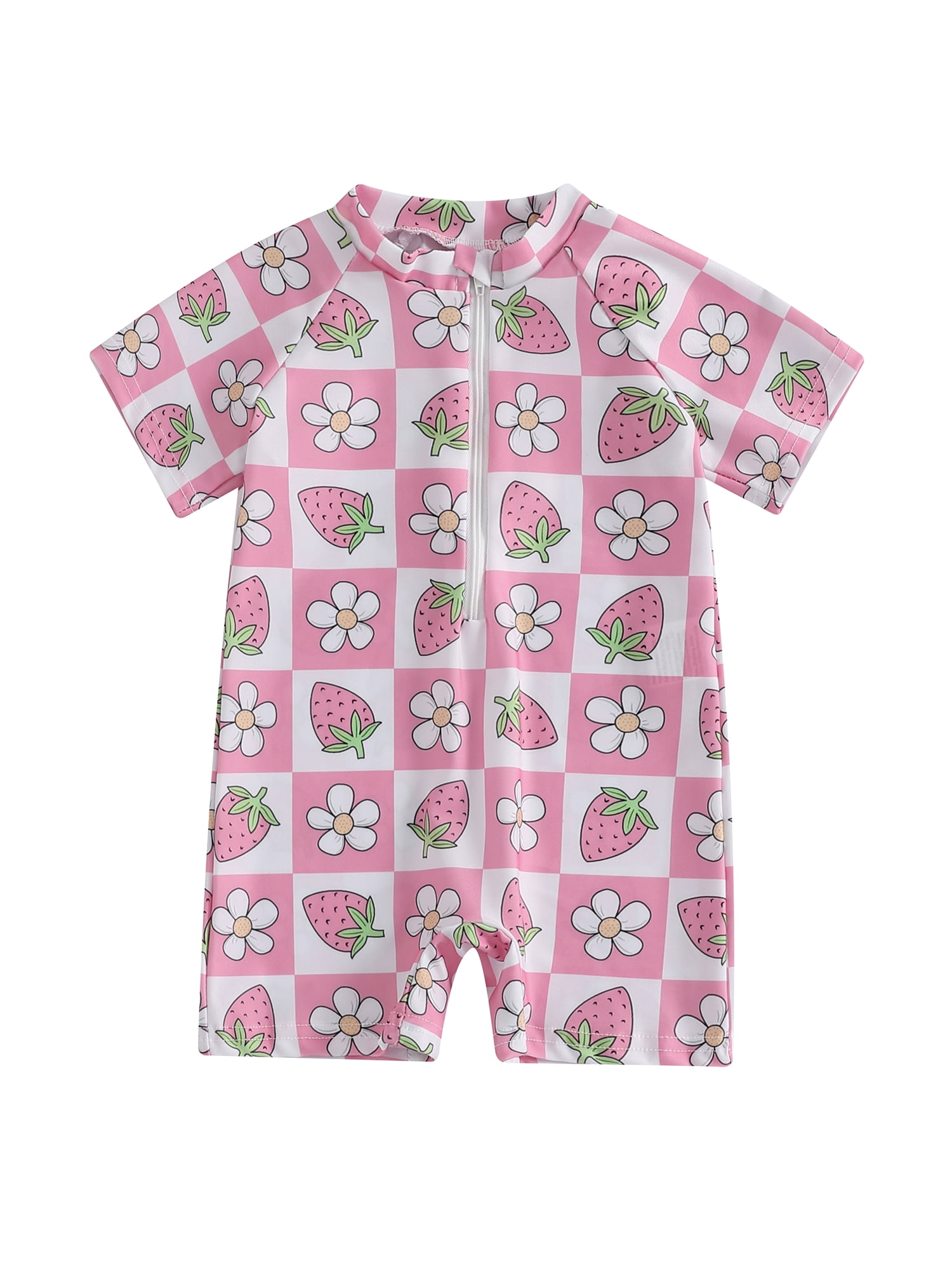 Suealasg Toddler Girl Rash Guard Swimsuit Cherry/Bow Print Zipper Short ...