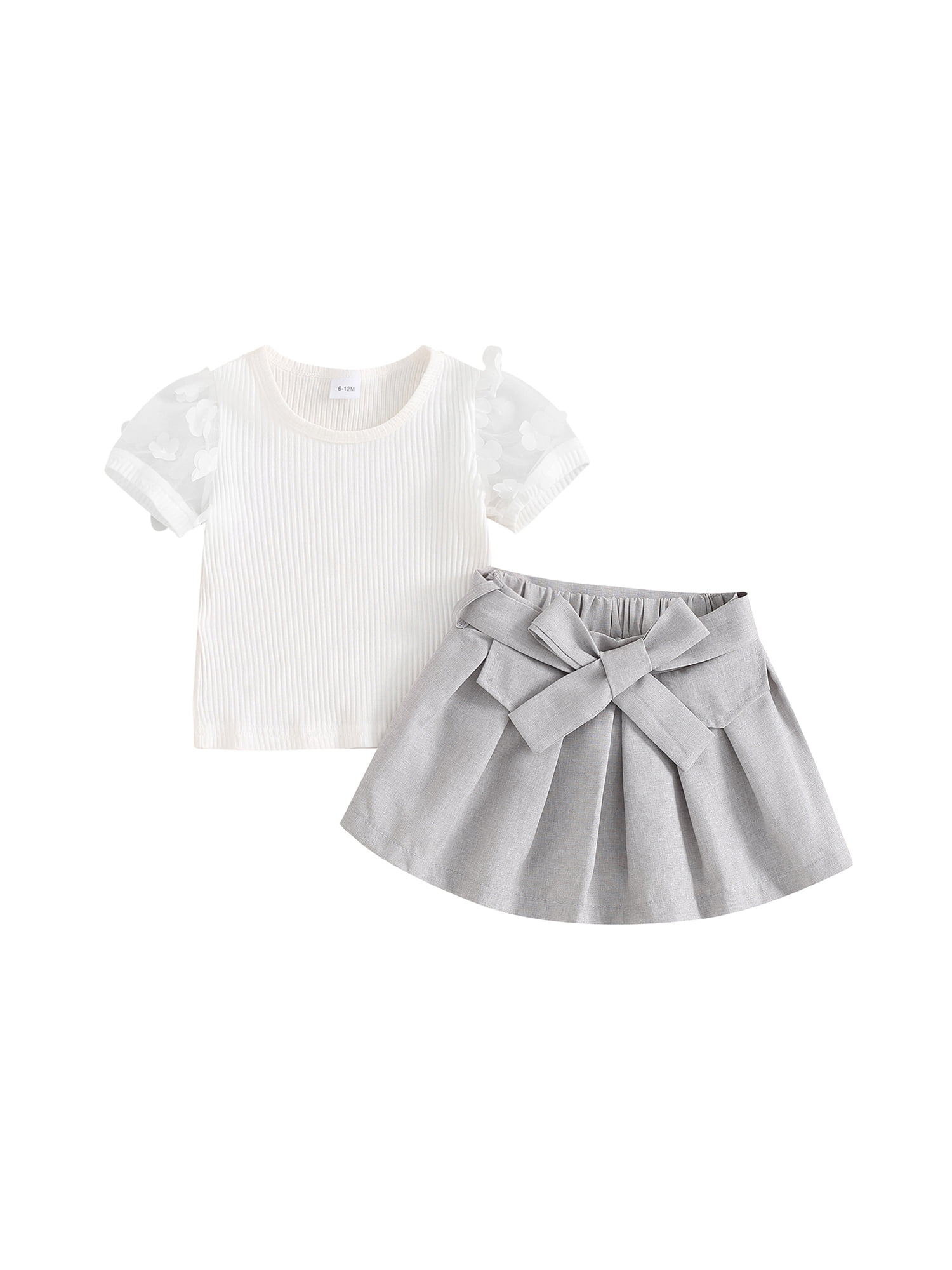 Suealasg Toddler Girl Summer 2Pcs Outfits Set 1T 2T 3T 4T Kids Girl Short Sleeve Ribbed Flower T ...